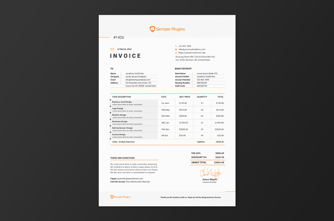 Invoice | Bill | Cash Memo Corporate Identity Template #82668
