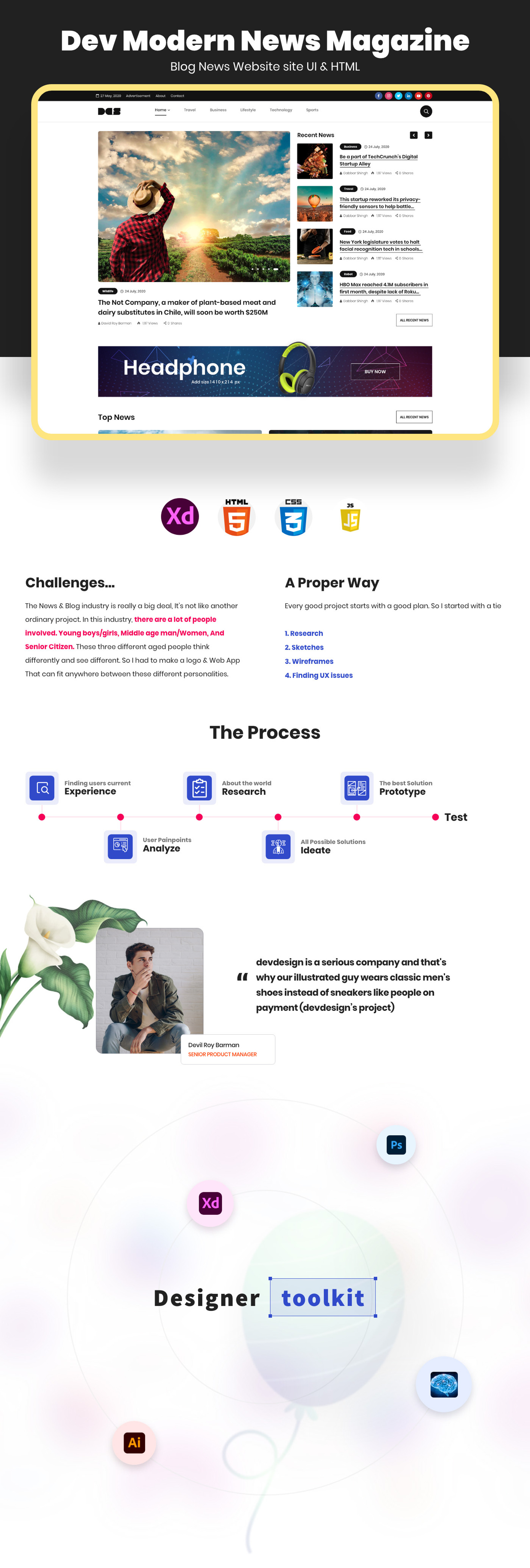 Dev Modern News Magazine Blog Website Template