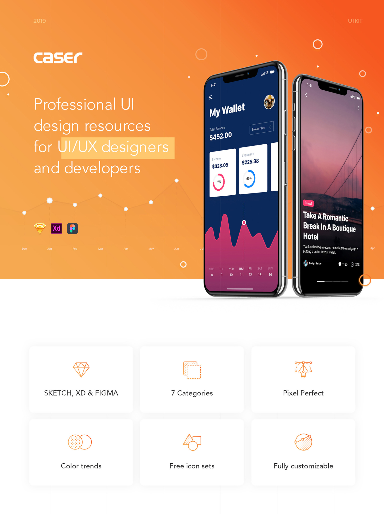 Caser - Mobile App UI Elements #90802 - TemplateMonster