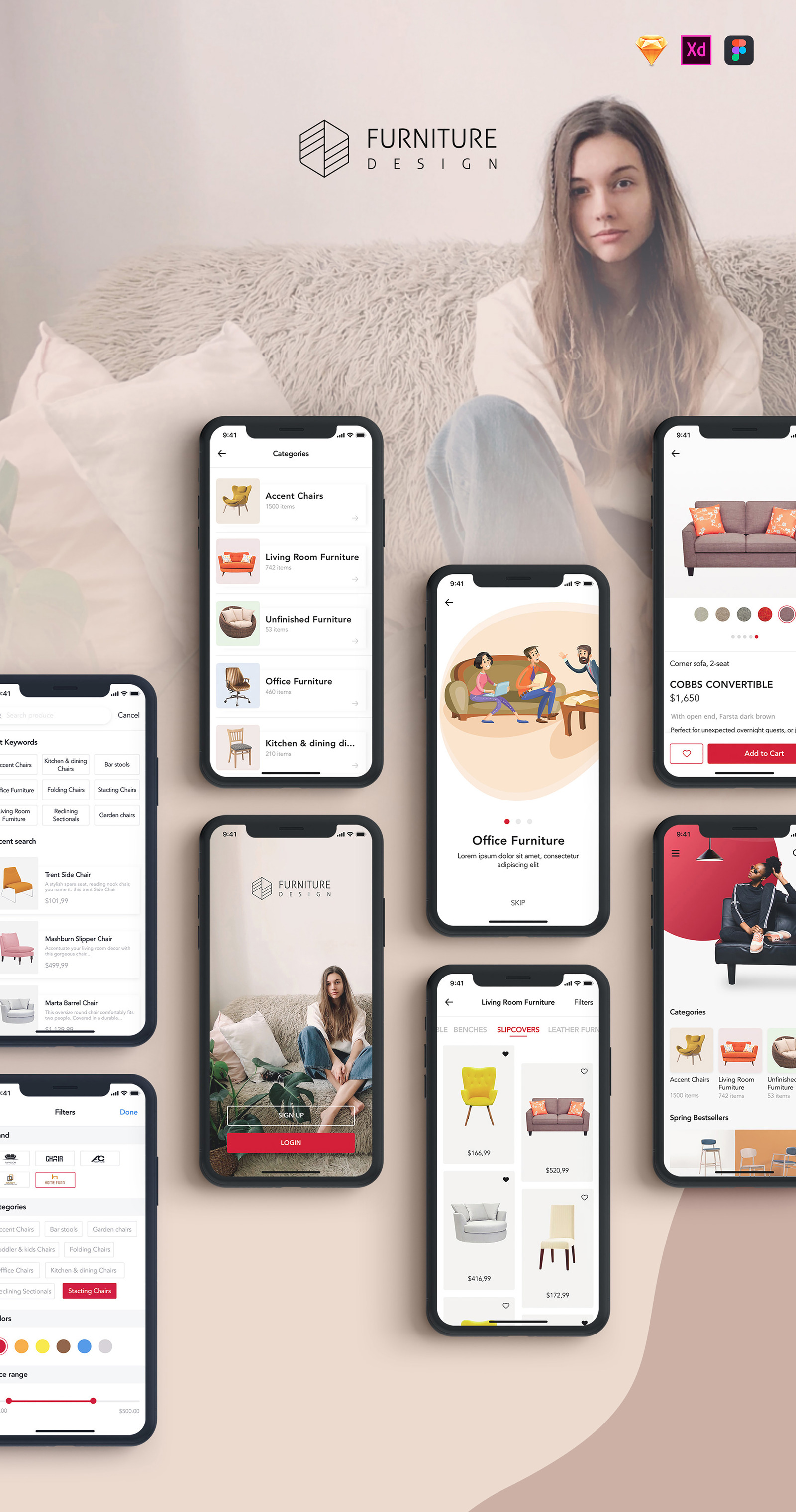 Furniture Design - Mobile App UI Elements - TemplateMonster