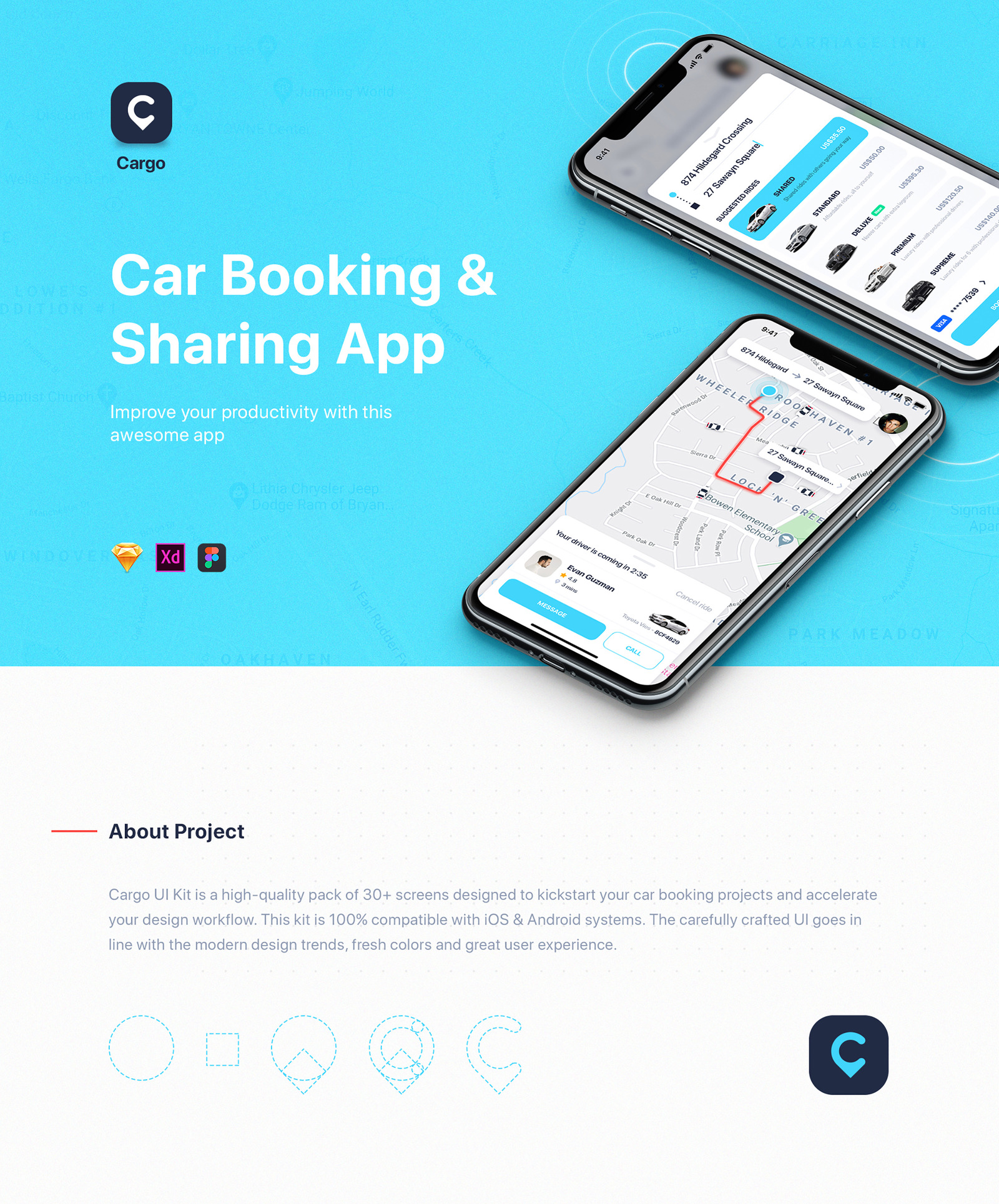 Cargo - Car Booking & Sharing App UI Elements