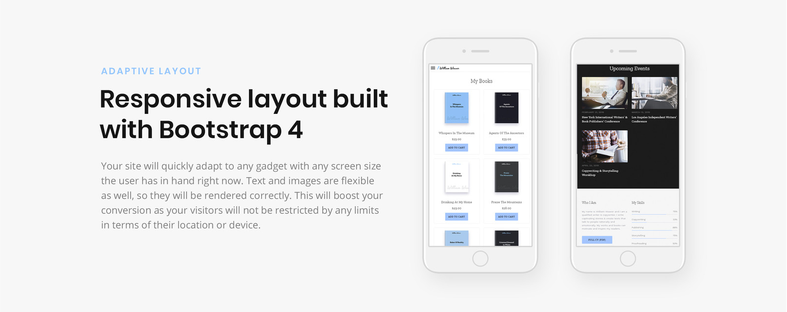 William Weaver - Author Classic Bootstrap HTML Landing Page Template