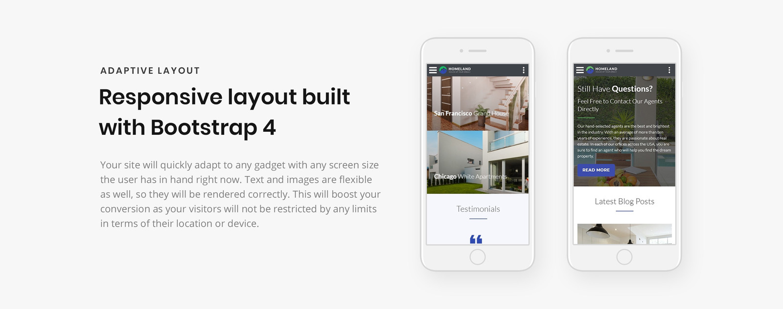 Homeland - Real Estate Agency Classic Bootstrap4 HTML Landing Page Template