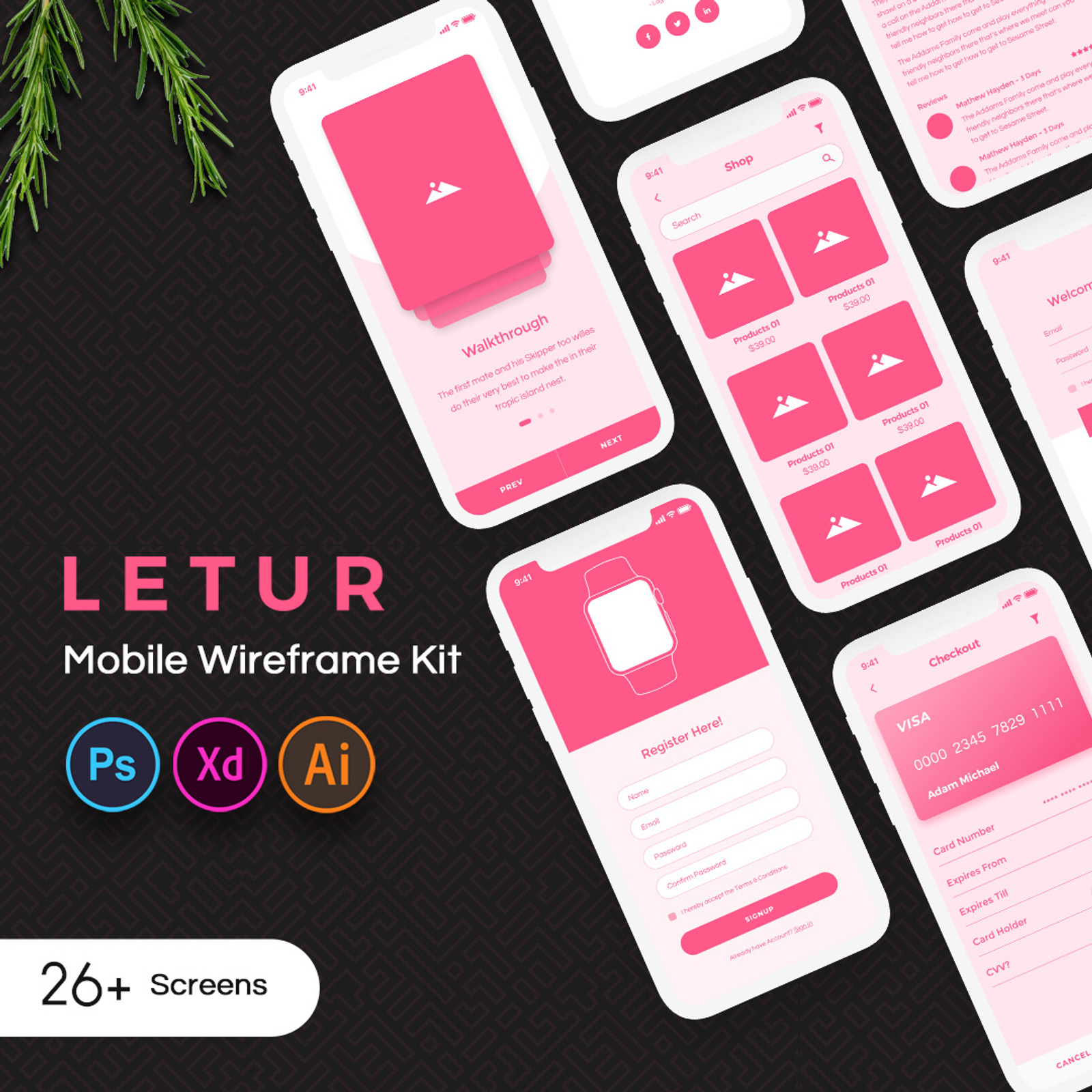 Letur Mobile Wireframe Kit UI Elements - TemplateMonster