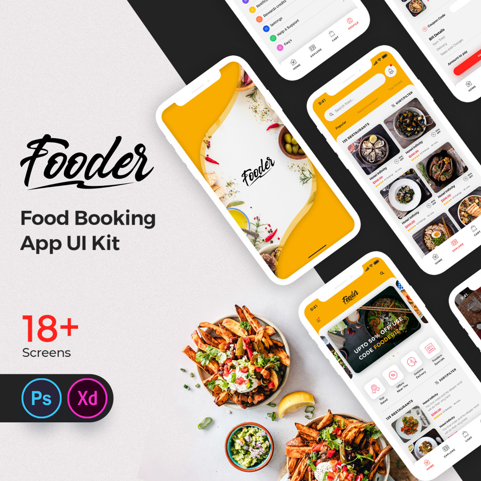 Fooder Mobile App UI Elements #124202 - TemplateMonster