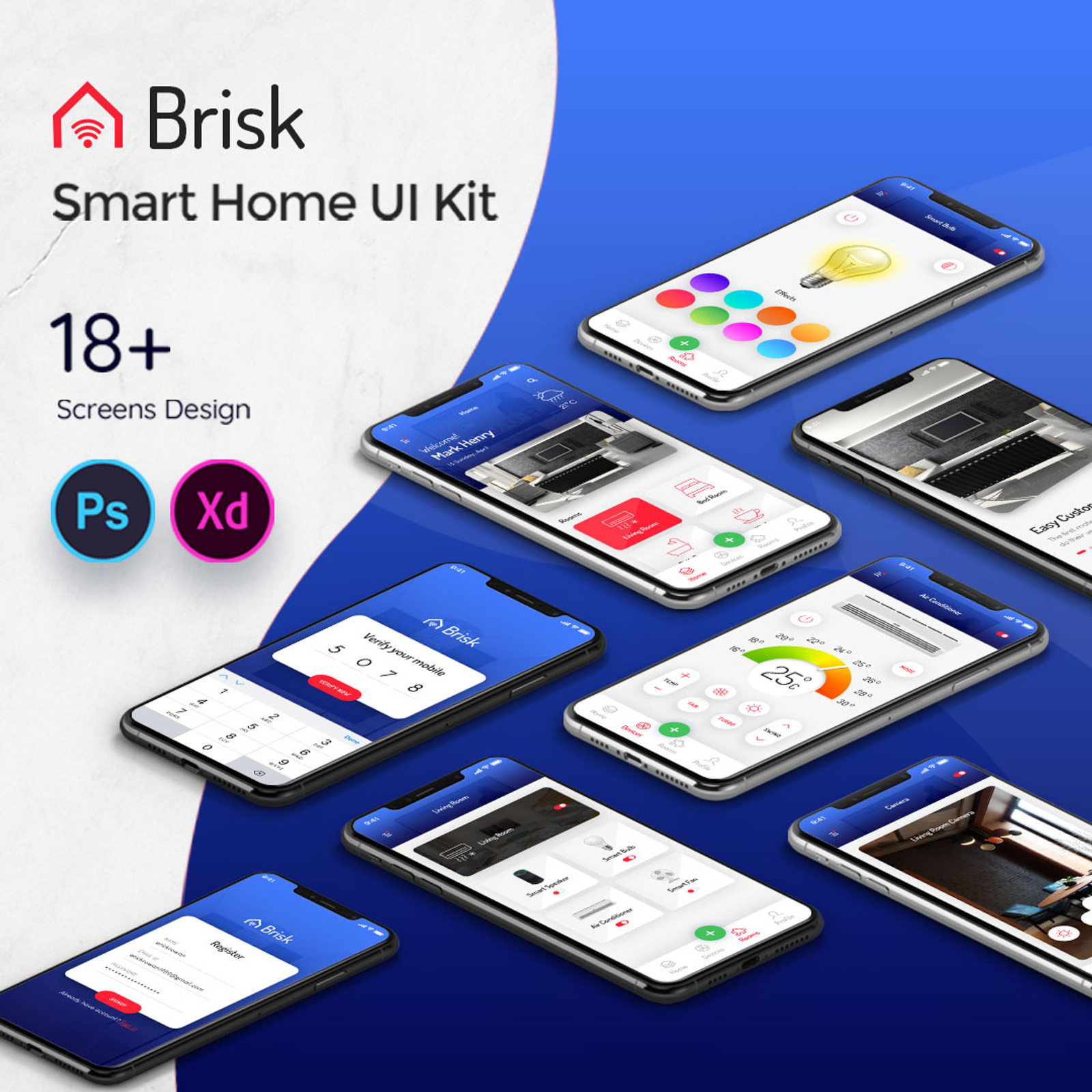 Brisk Smart Home Mobile App UI Kit #147059 - TemplateMonster