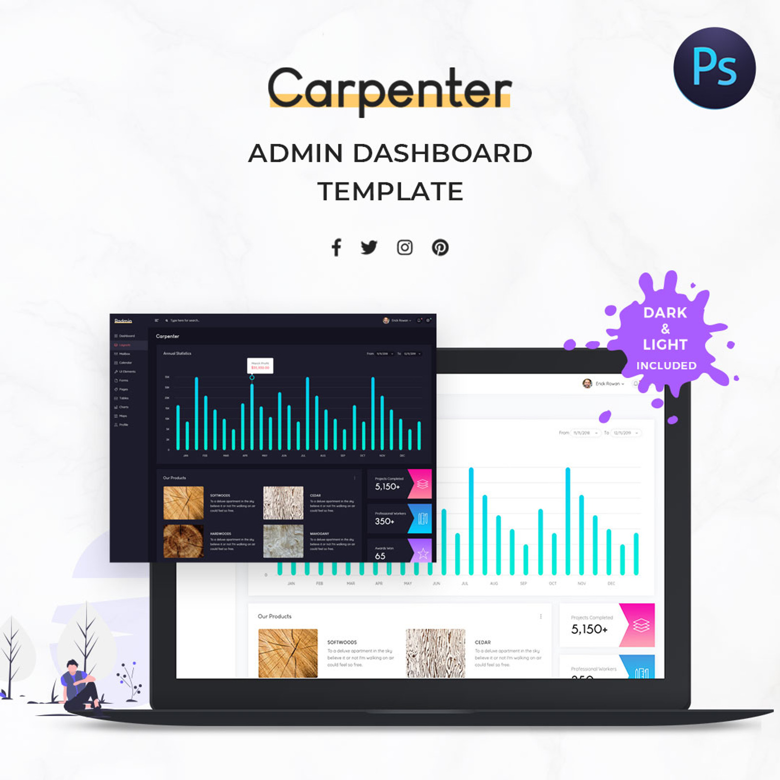 Carpenter Admin Dashboard UI Kit #150992 - TemplateMonster