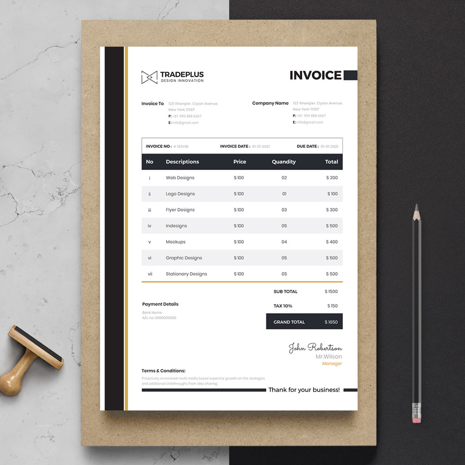Professional Invoice - Corporate Identity Template