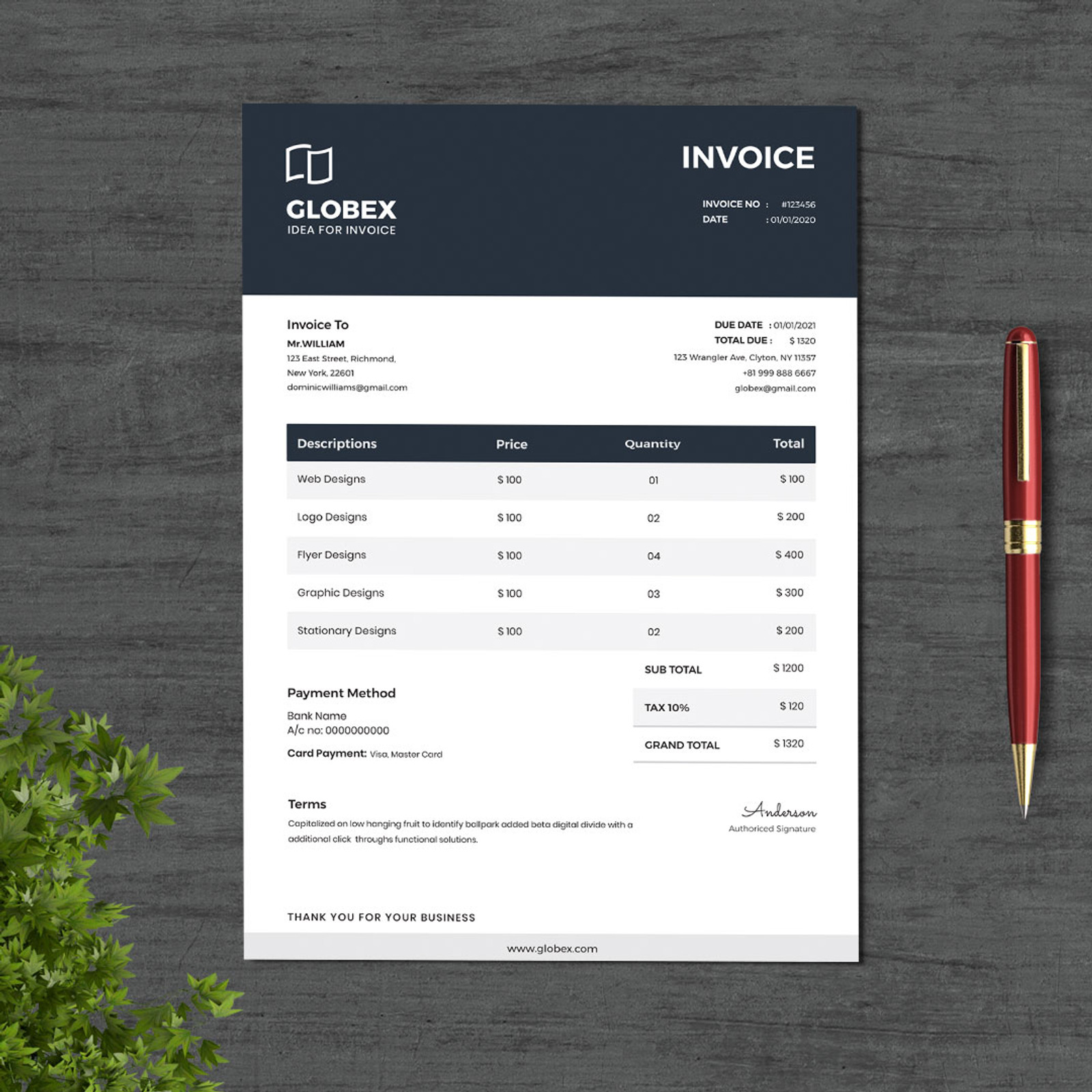 Professional Invoice - Corporate Identity Template