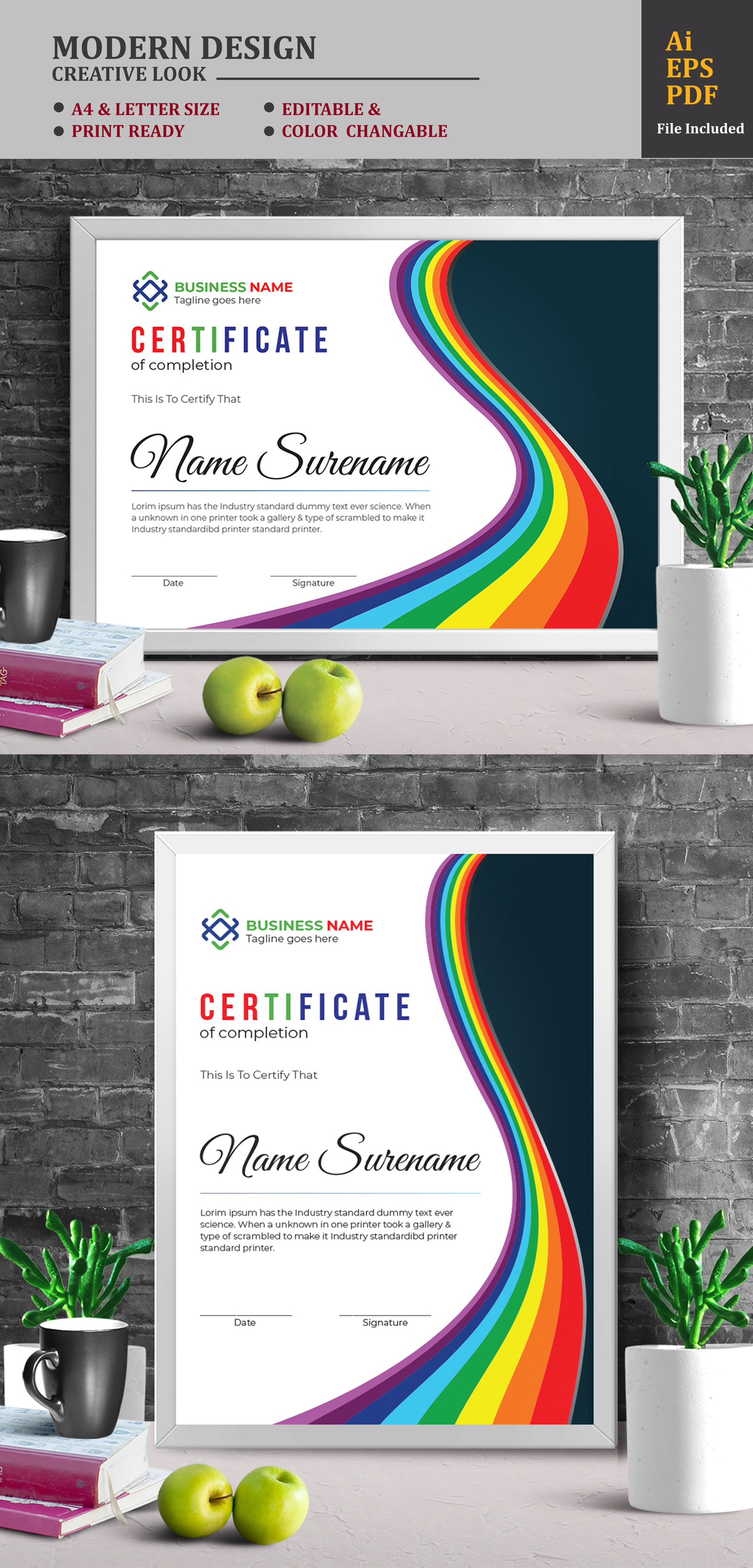 Rainbow Color Design Certificate Template - TemplateMonster