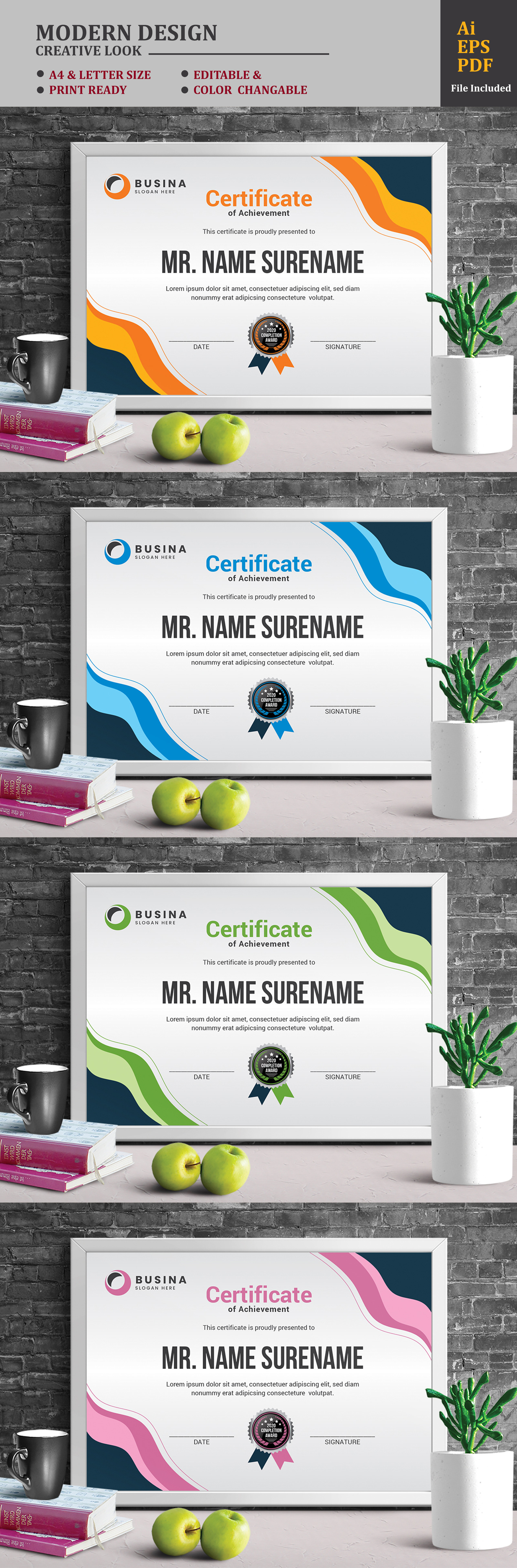 Corner Wave Certificate Template #94322 - TemplateMonster