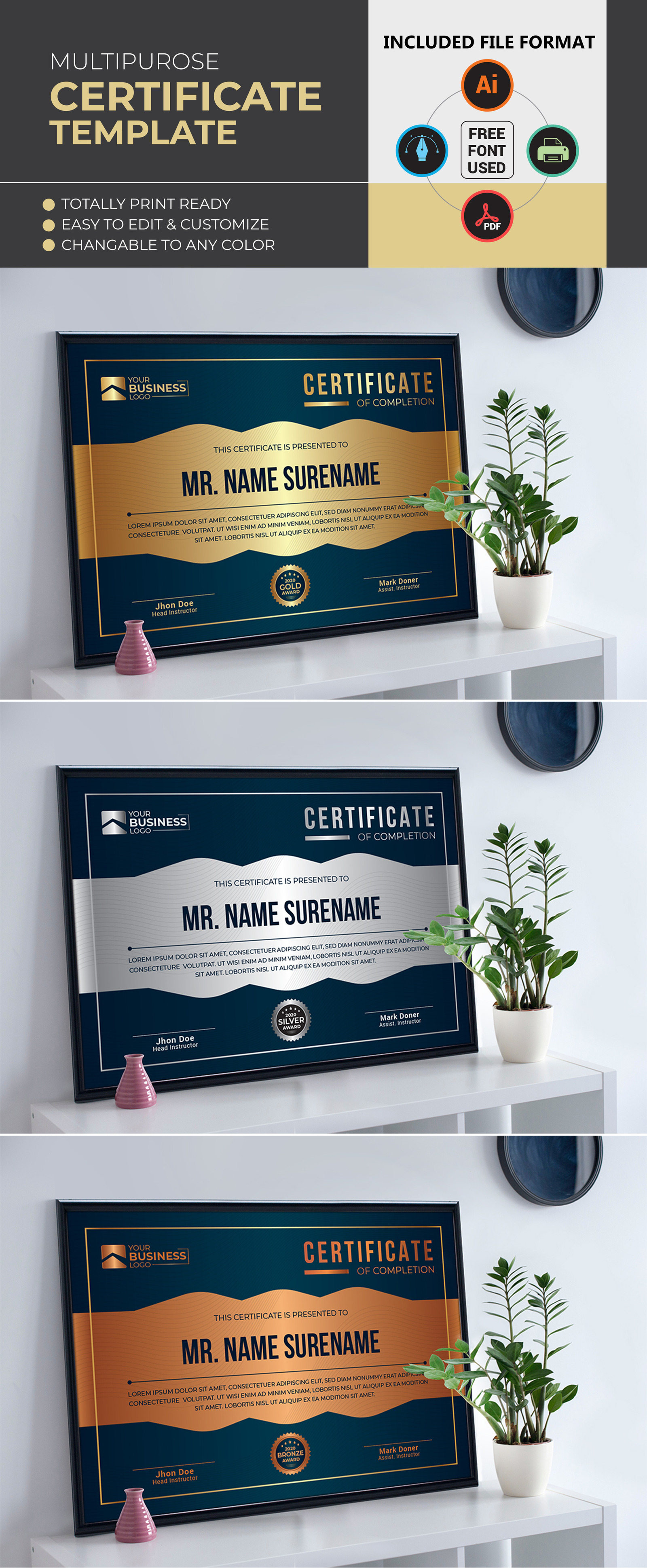 Gold, Silver, Bronze Rank completion Certificate Template
