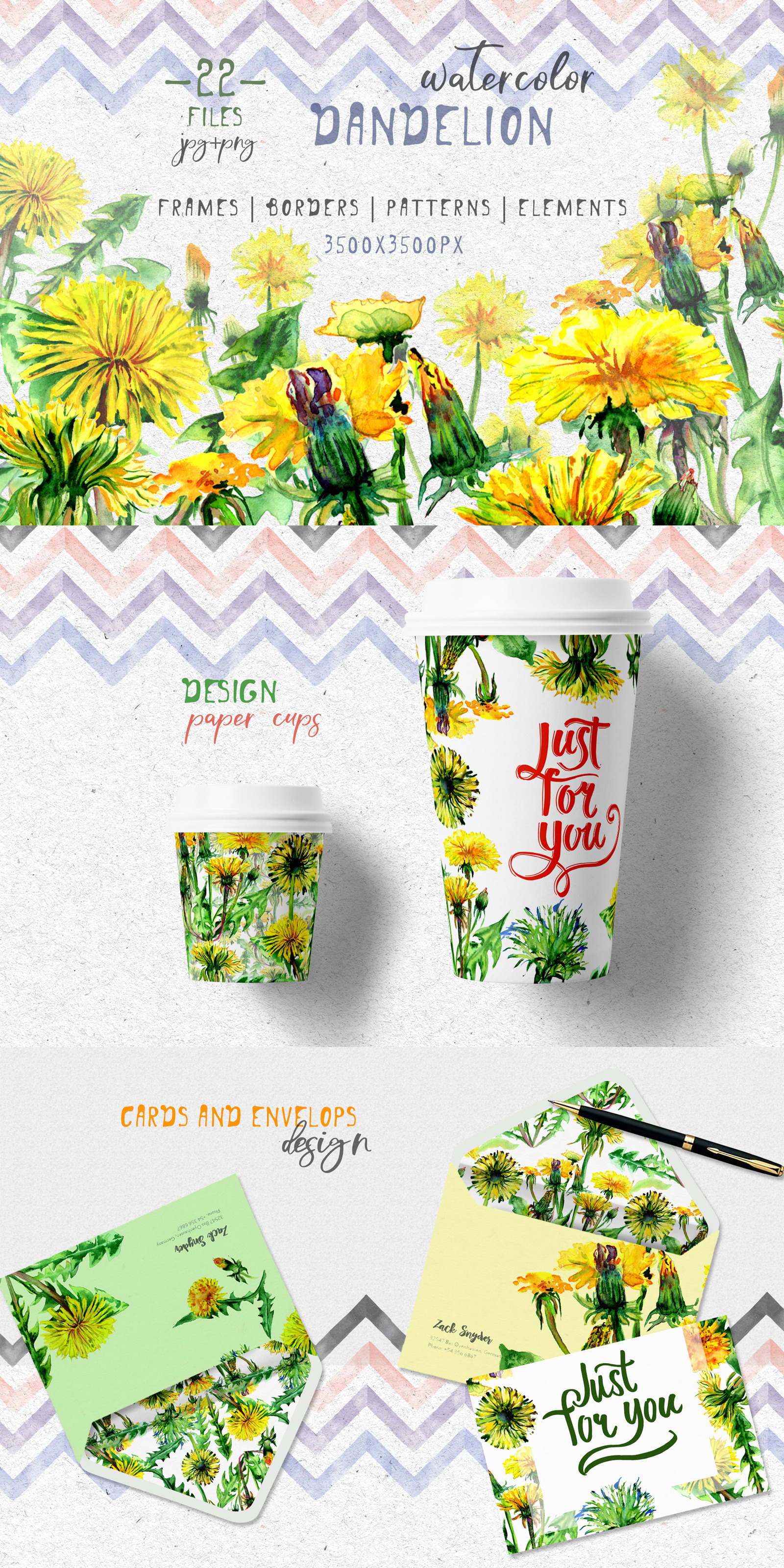 Bright Yellow Dandelion PNG Watercolor Set - Illustration