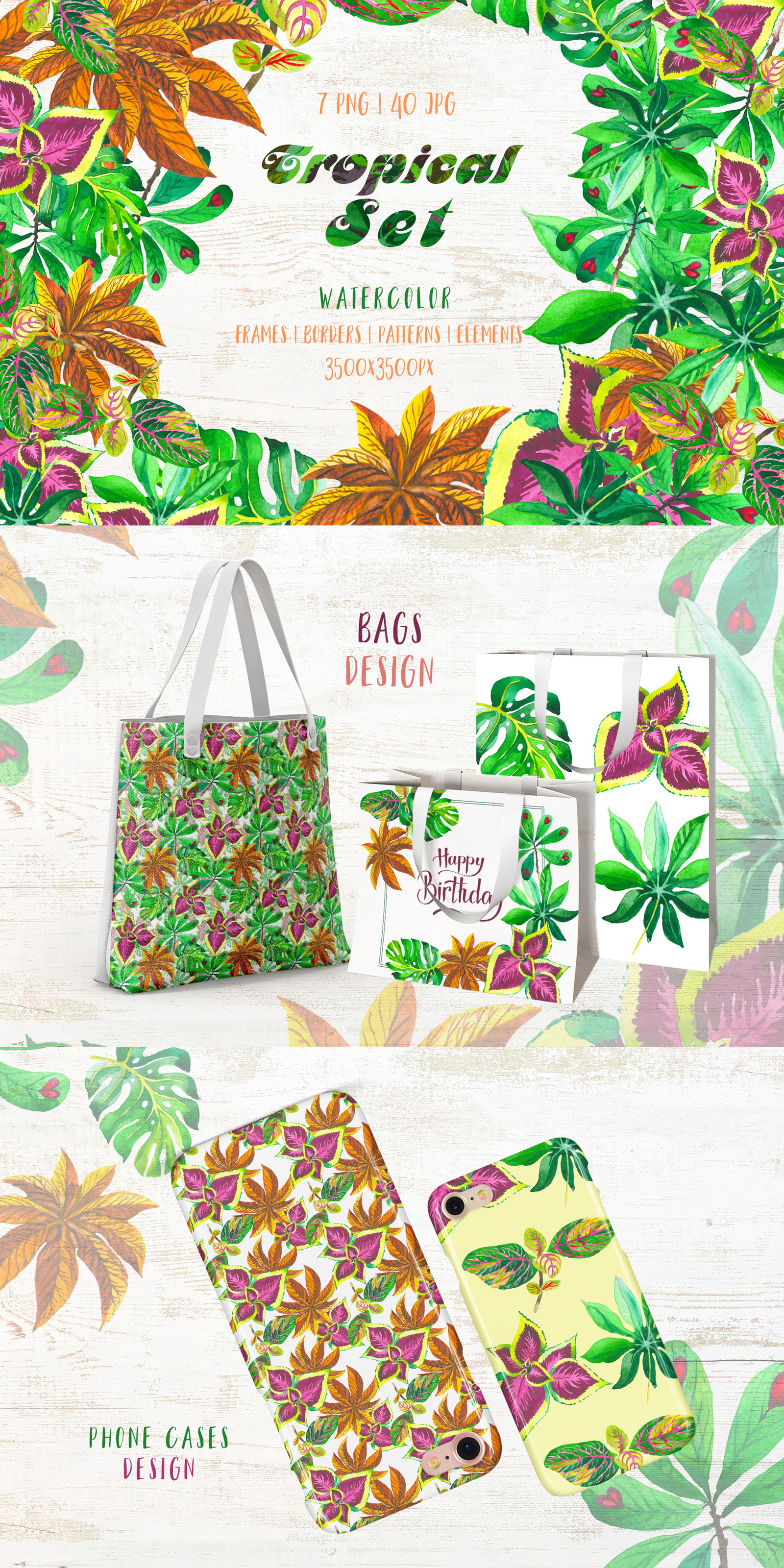 Exotic Tropical Set PNG Watercolor - Illustration