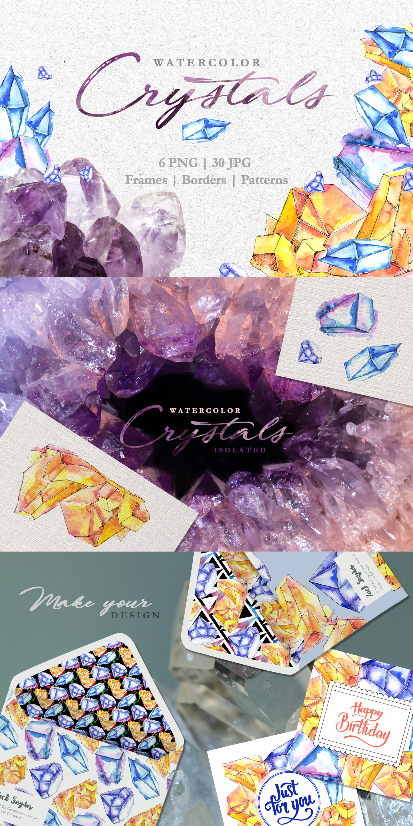 Crystals Blue-Yellow Watercolor Png - Illustration
