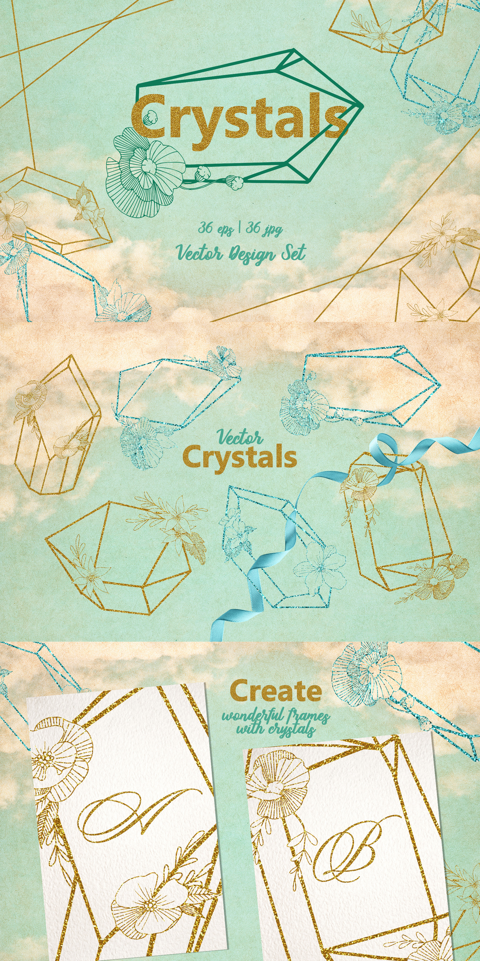 Magic Crystals Vector Design Set - Illustration