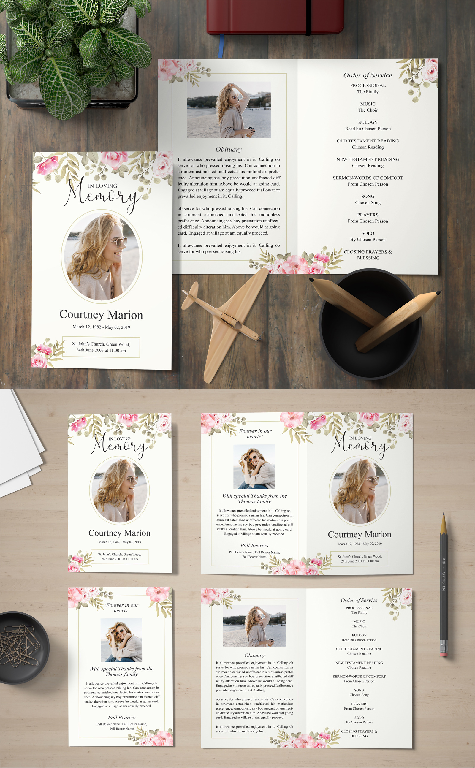 Rose Flower Funeral Program - Corporate Identity Template