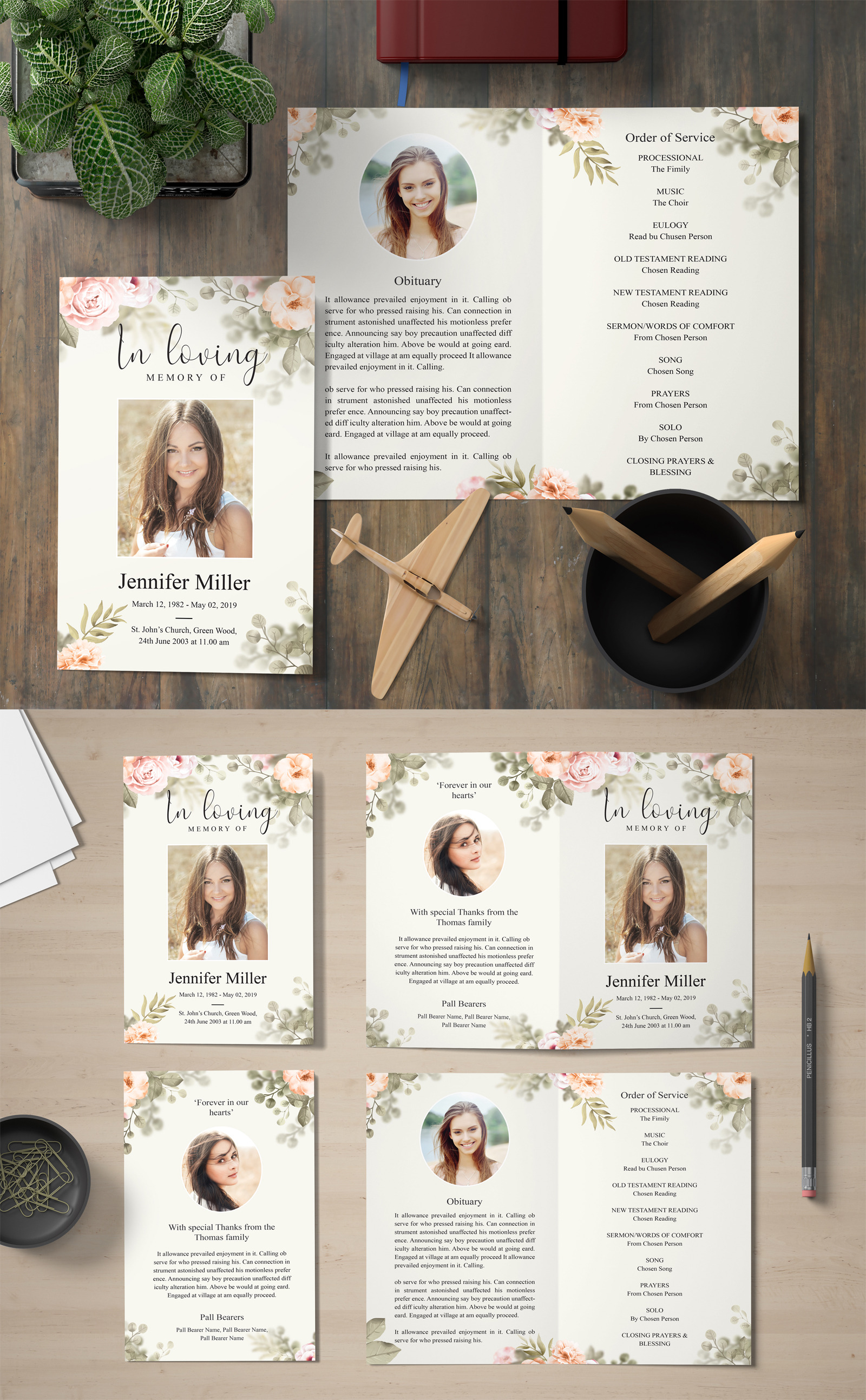 Floral Bi-fold Funeral Program - Corporate Identity Template