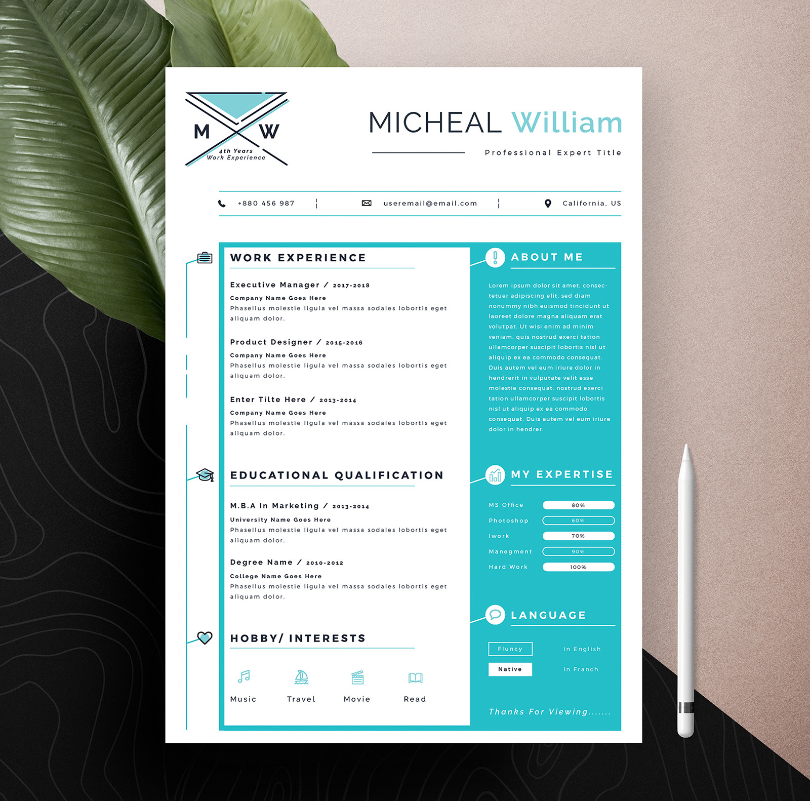 Creative & Modern Editable Cv Resume Template With Ms Word Apple Pages