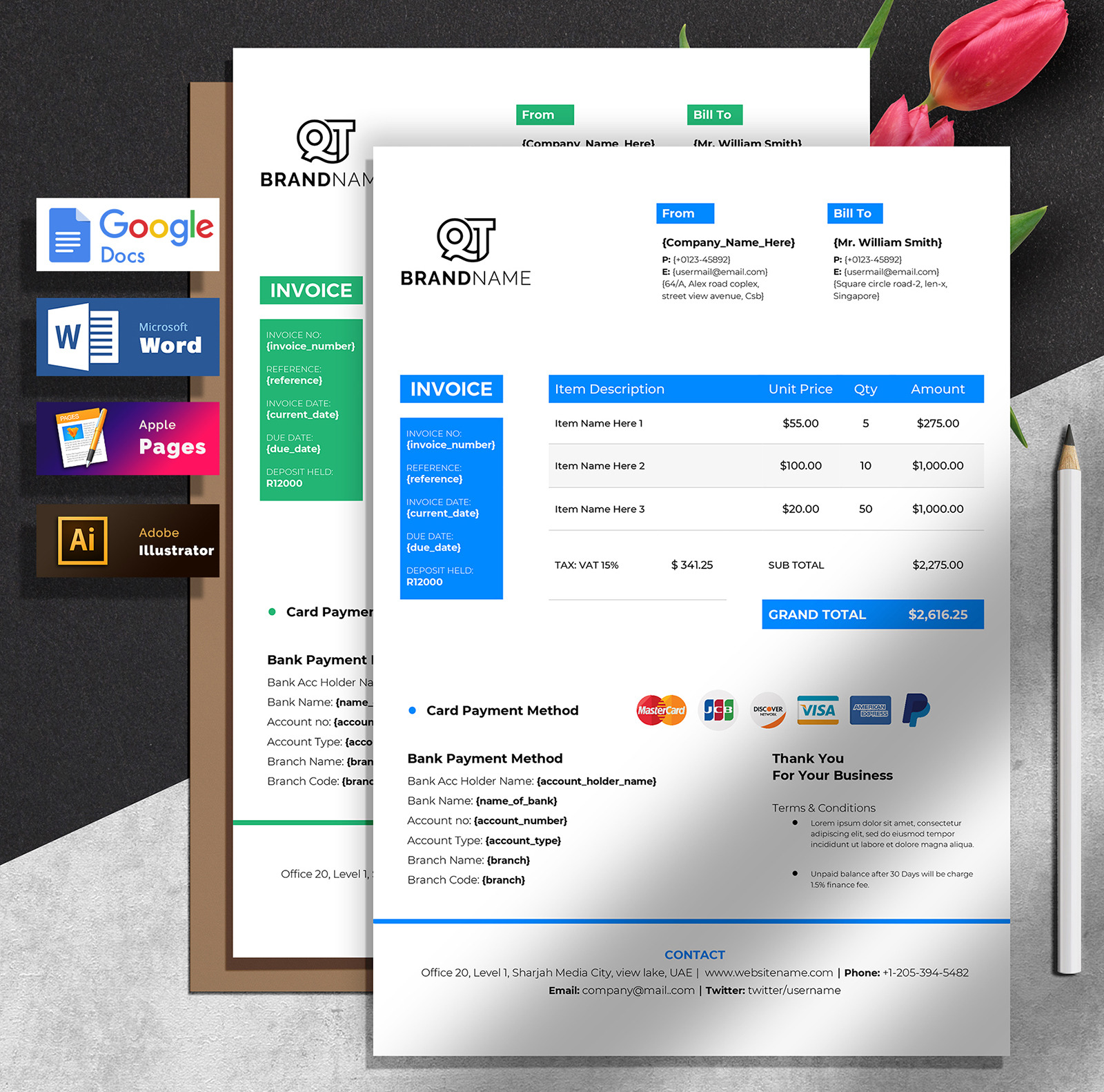 Invoice Quotation Template With Google Docs Ms Word Apple Pages Format