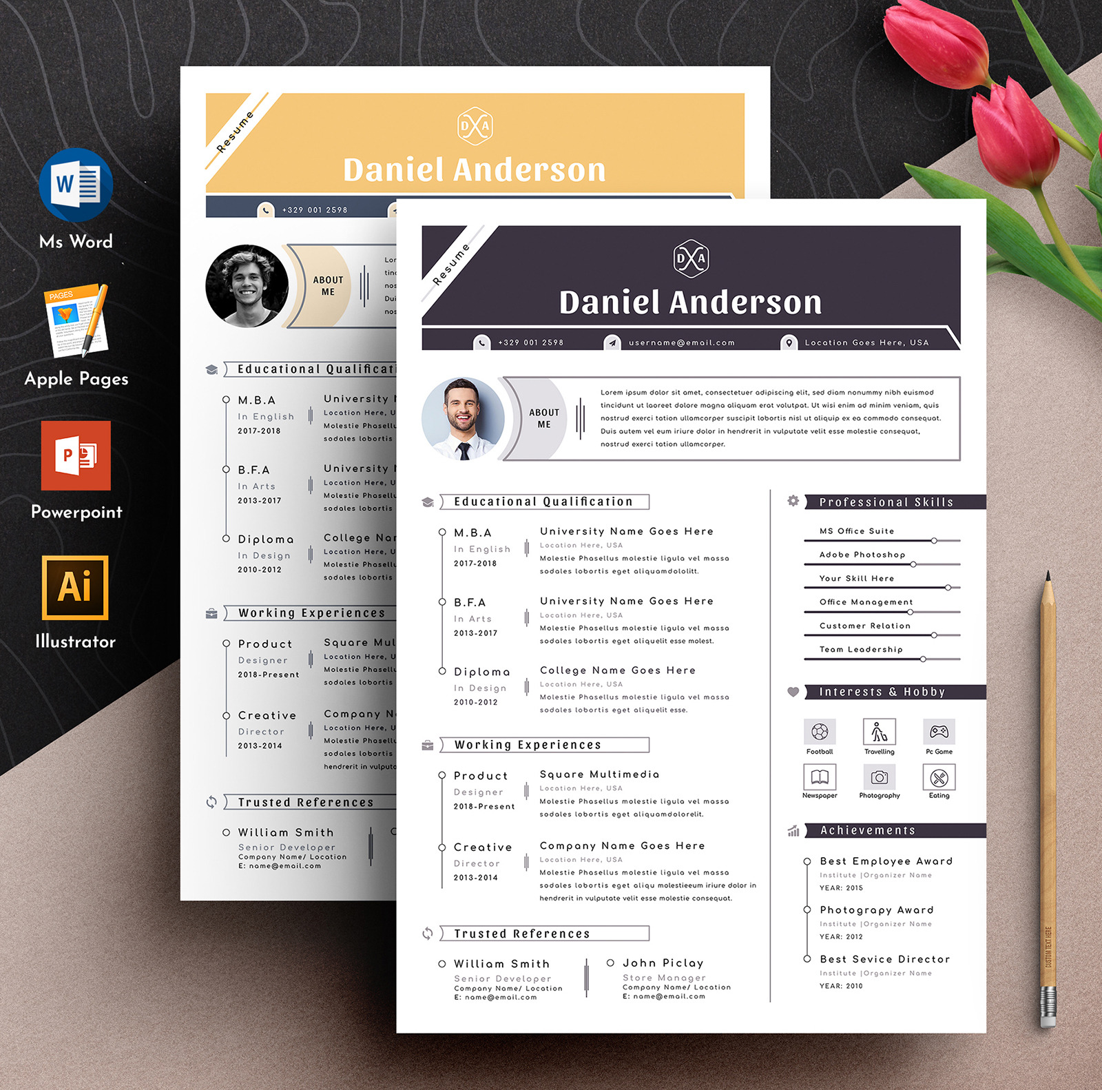 Clean & Professional Editable Ms Word Apple Pages Cv Resume Template