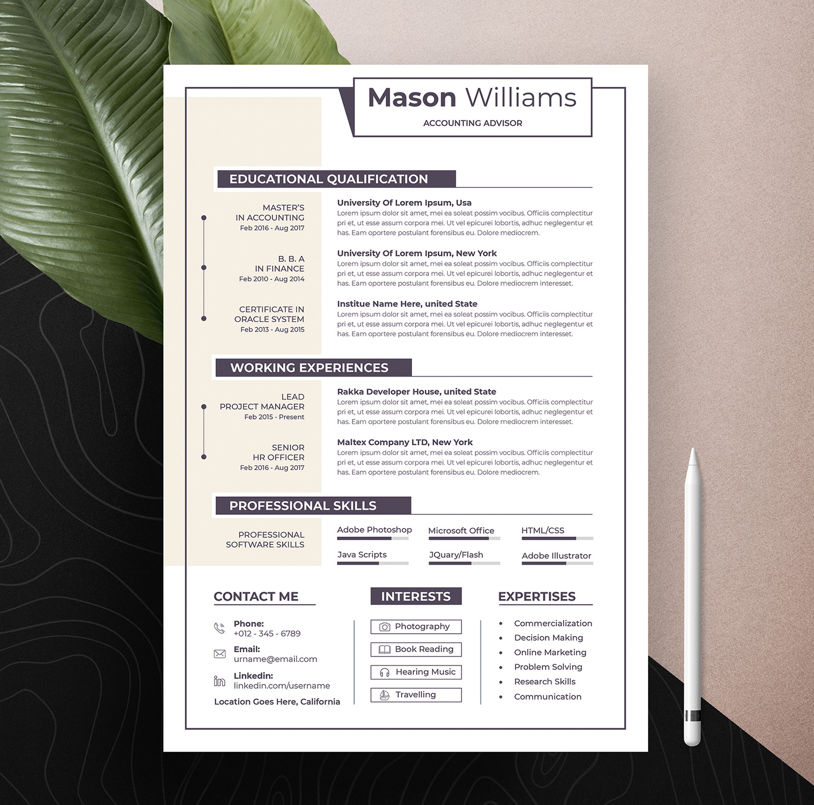 Professional & Clean Editable Ms Word Apple Pages Cv Resume Template