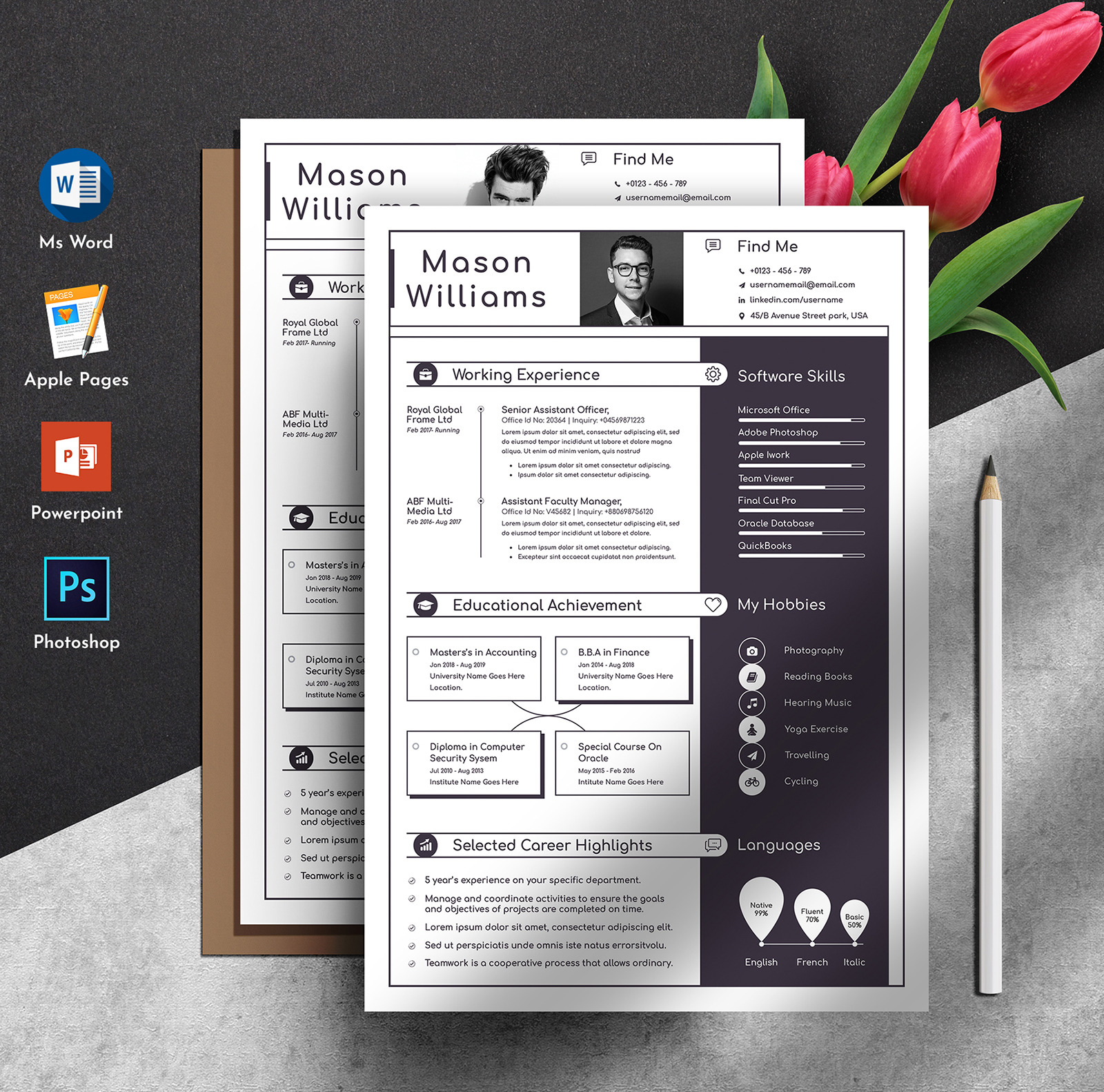 Professional Clean Editable Word Apple Pages Cv Resume Template