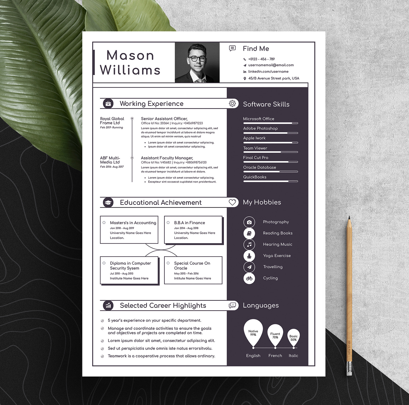 Professional Clean Editable Word Apple Pages Cv Resume Template