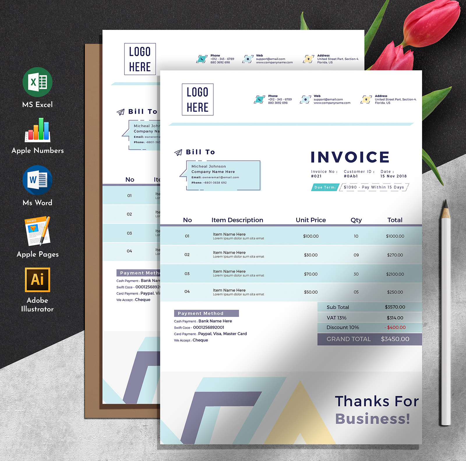 Modern Invoice Quotation Template With Ms Word Apple Pages Excel ...
