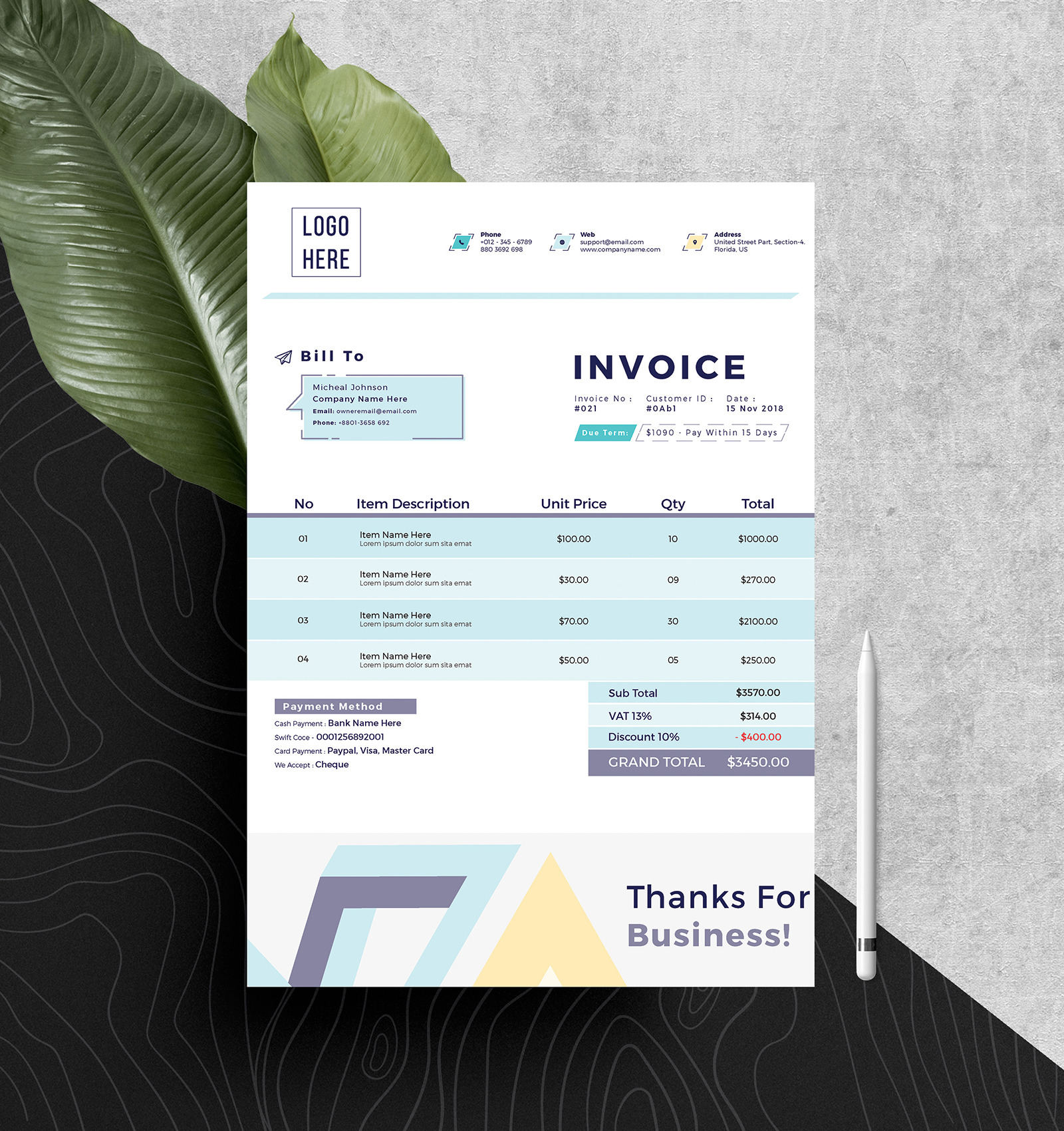 Modern Invoice Quotation Template With Ms Word Apple Pages Excel ...