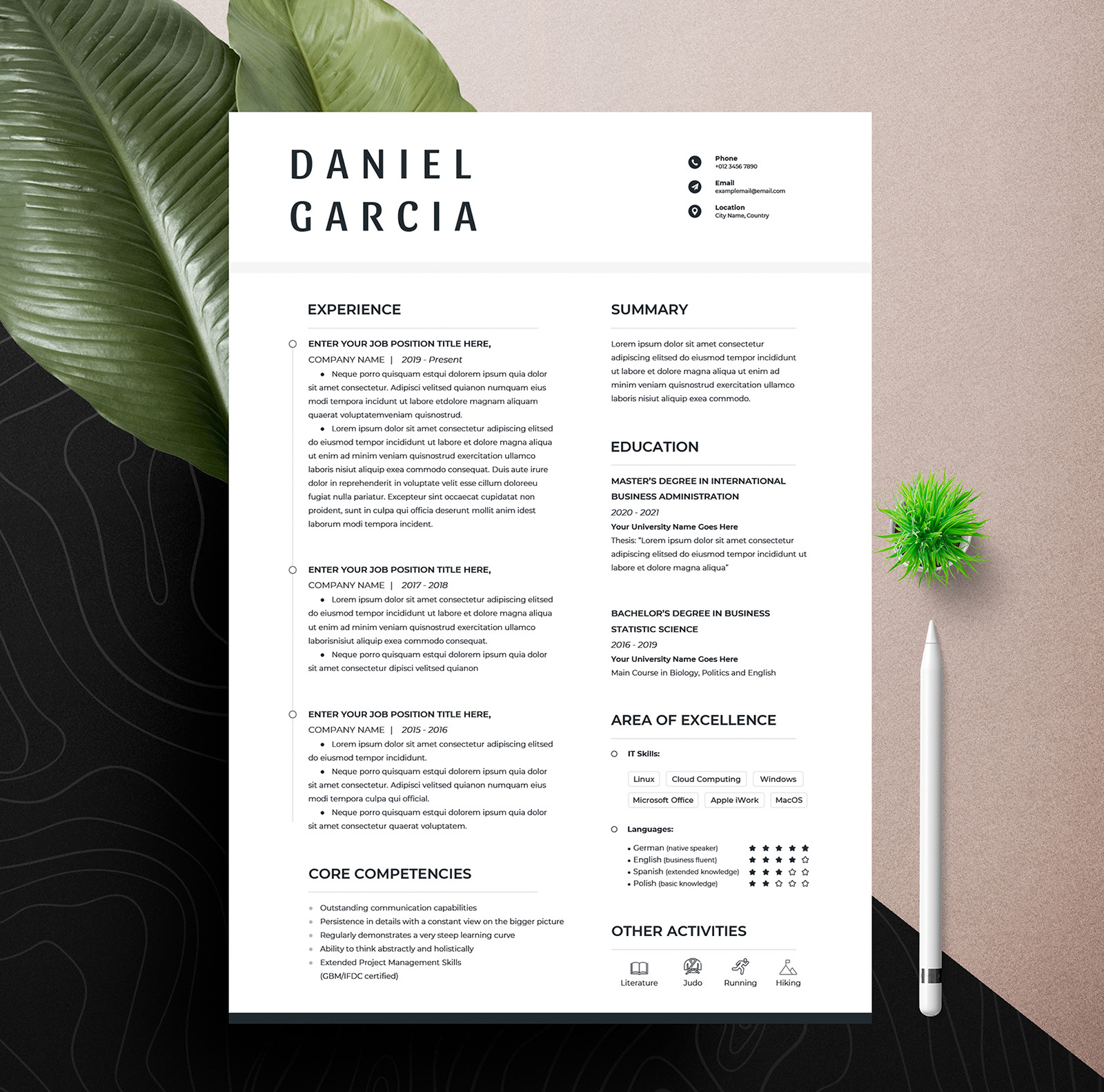 Dan- Clean & Professional Editable Word Apple Pages CV Resume Template