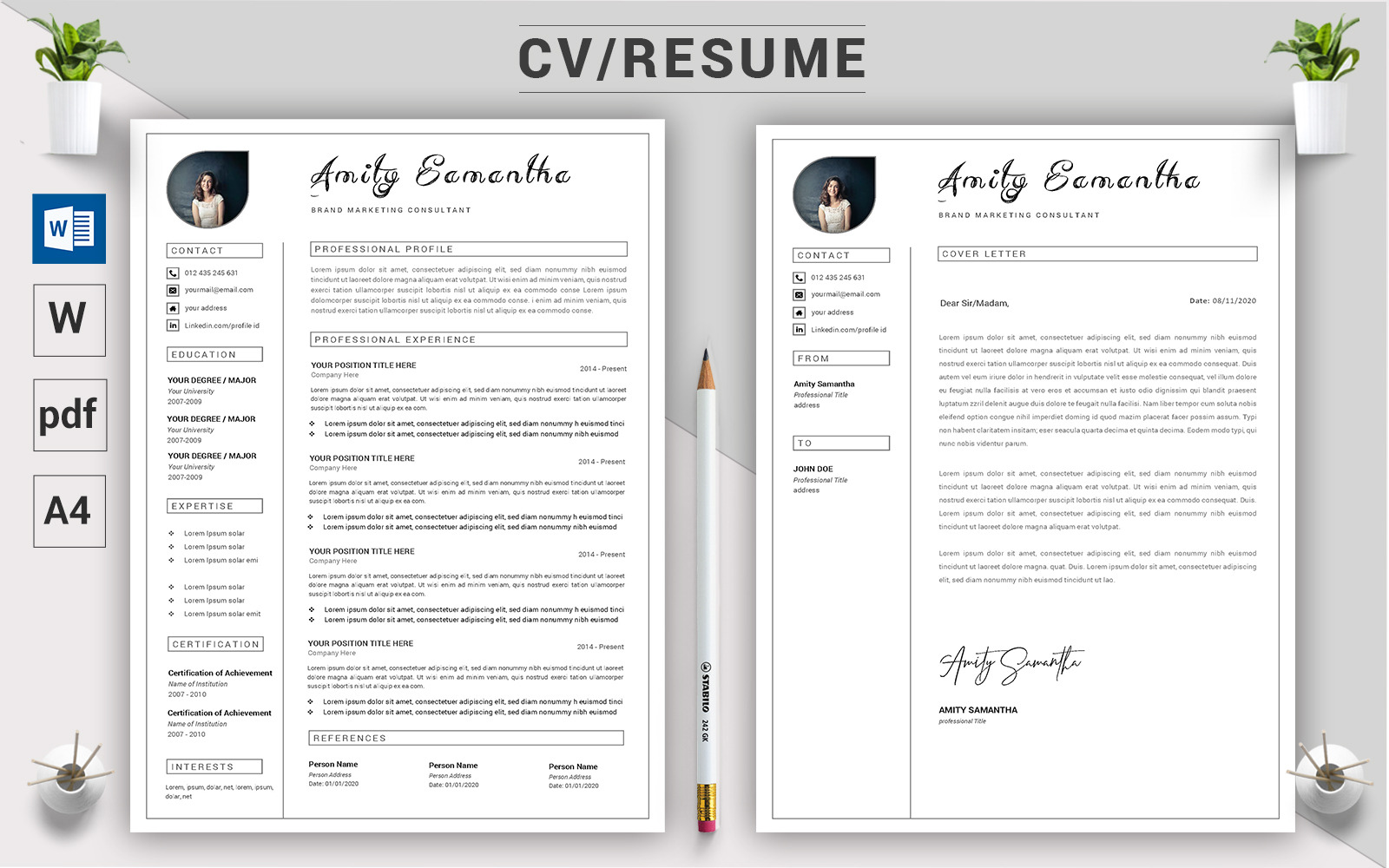 Amity Samantha - CV Resume Template #124496 - TemplateMonster