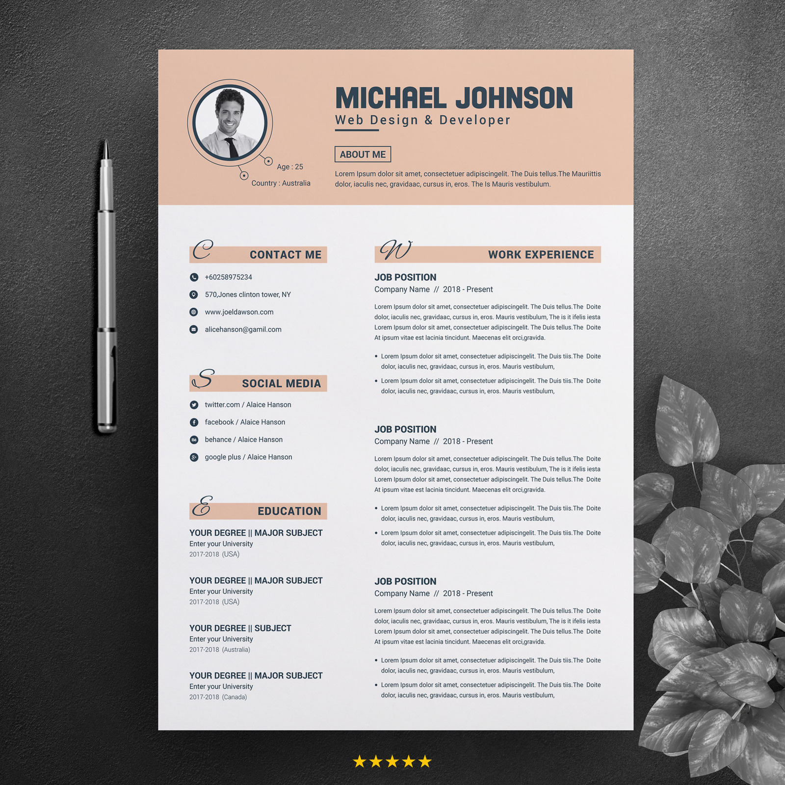 Michael Johnson Resume Template #73844 - TemplateMonster