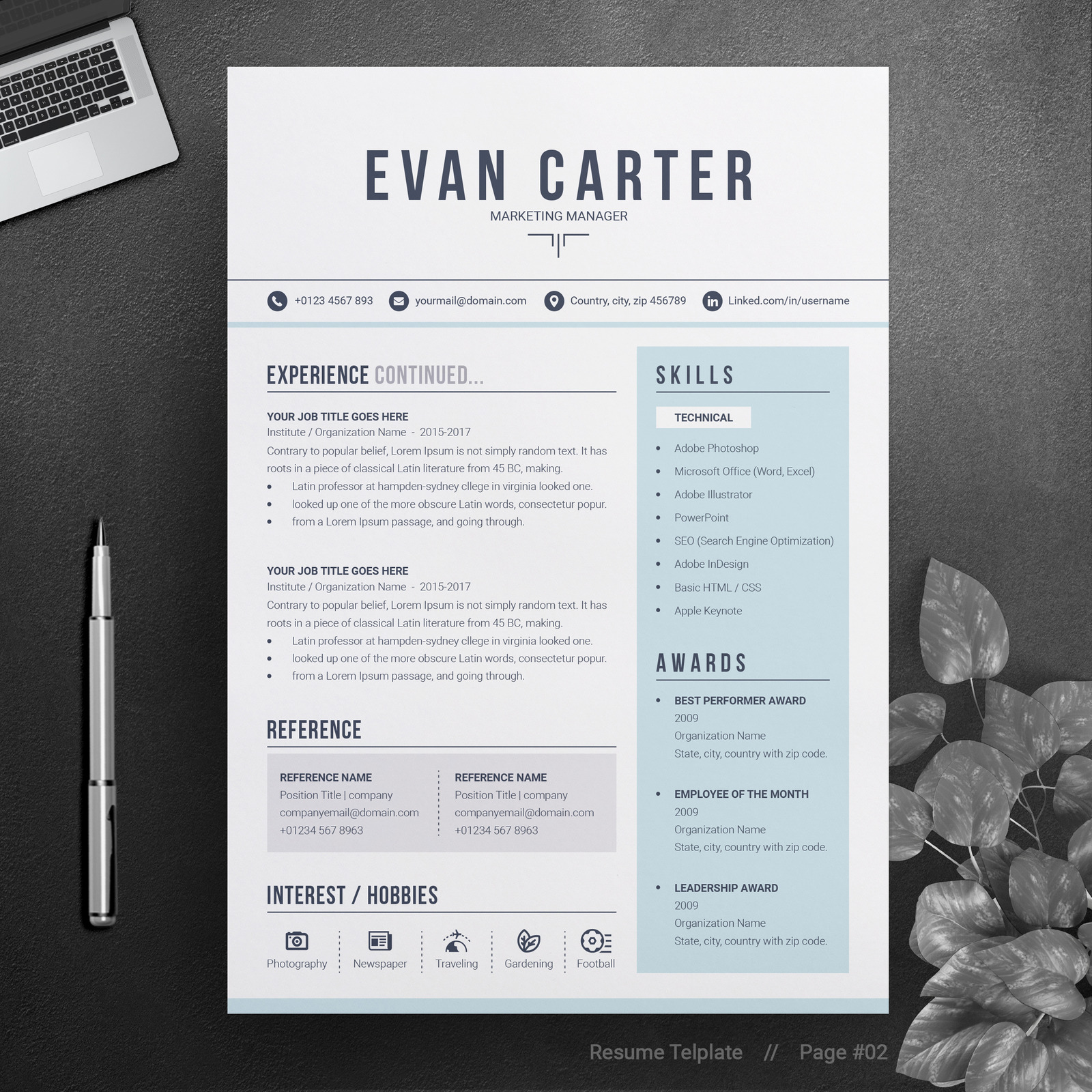 Evan Resume Template #74506 - TemplateMonster