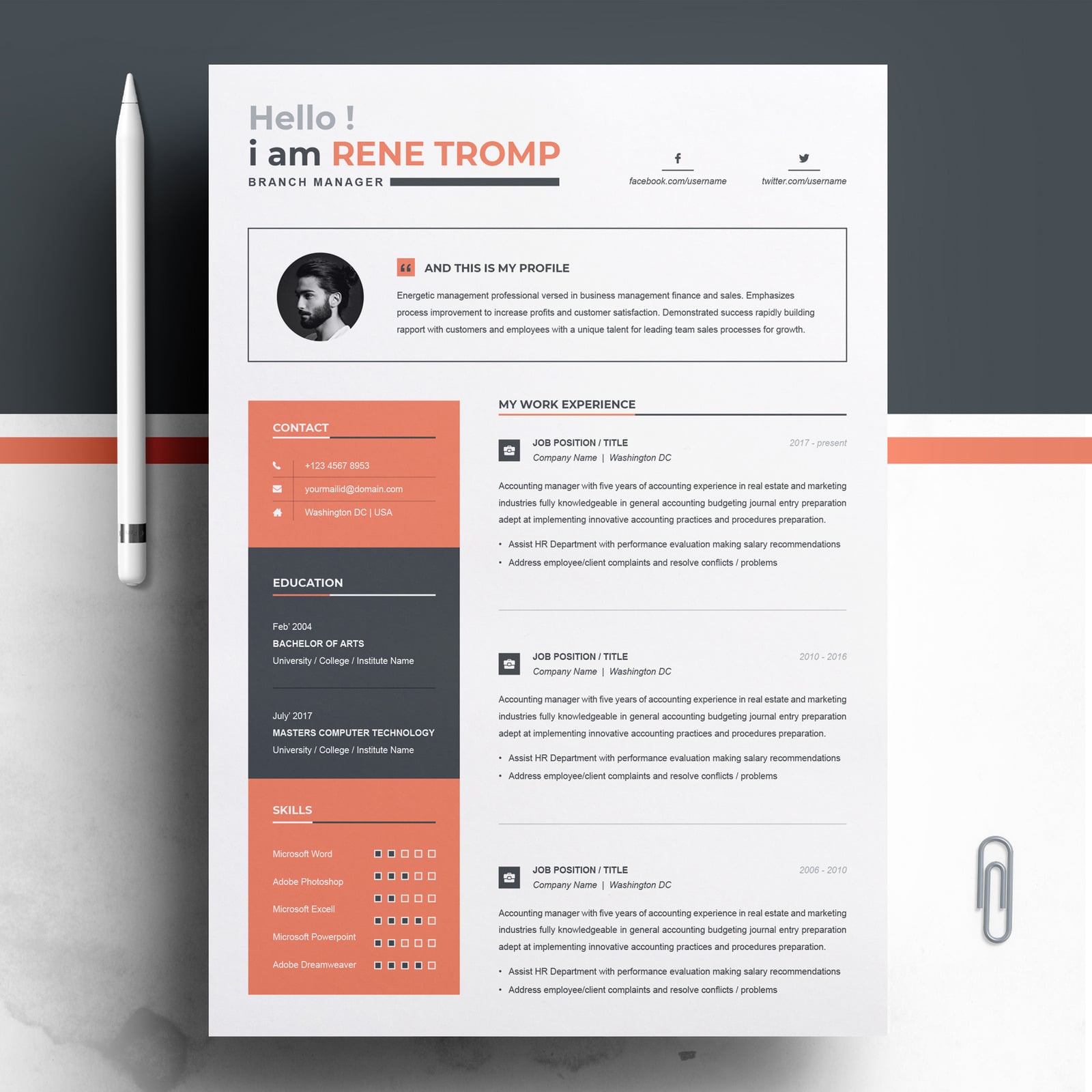 Rene Tromp Resume Template #75557 - TemplateMonster