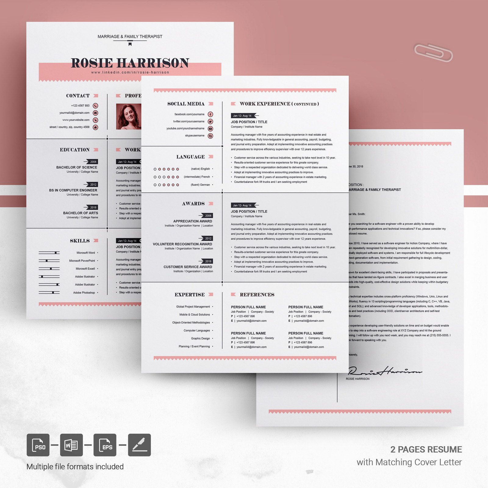 Rose Resume Template #76563 - TemplateMonster