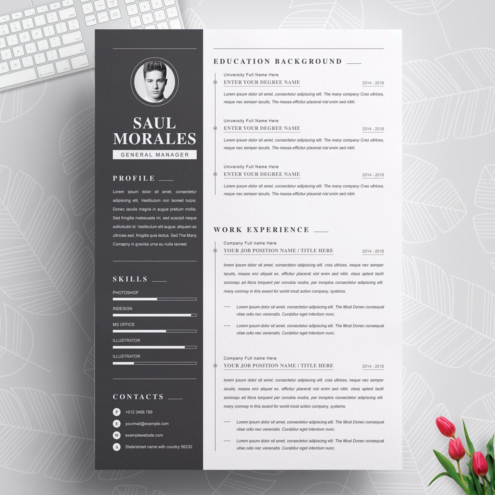 Professional / Word Cv Black Design Resume Template