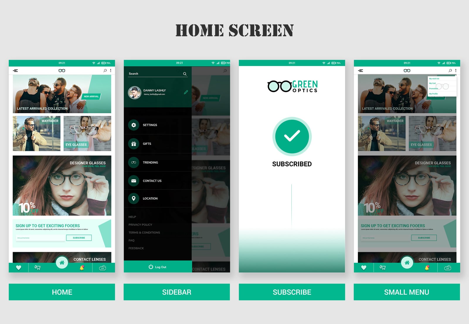 GreenOptics - Specs Store App PSD UI Elements