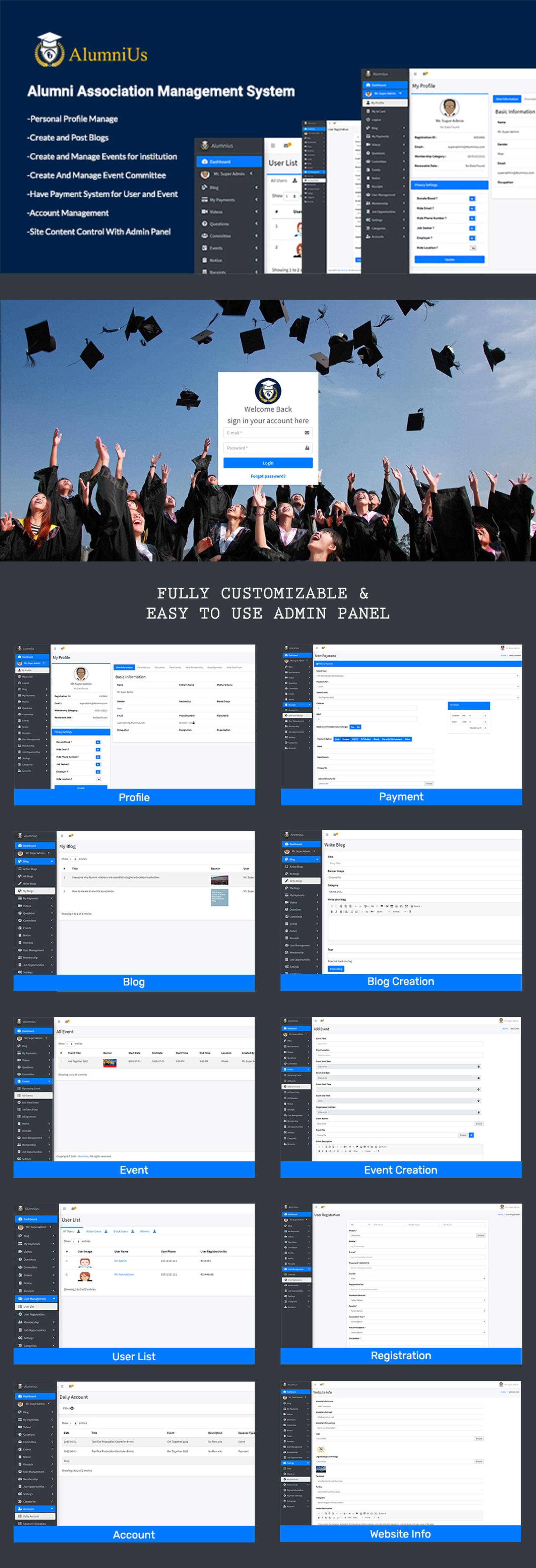 Alumnius- Laravel Association Management System Admin Template