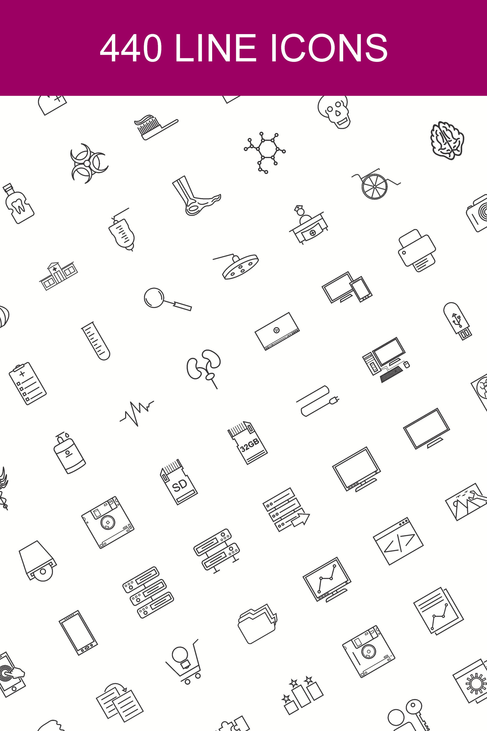 440 Line Icons in 14 Different Categories. Set