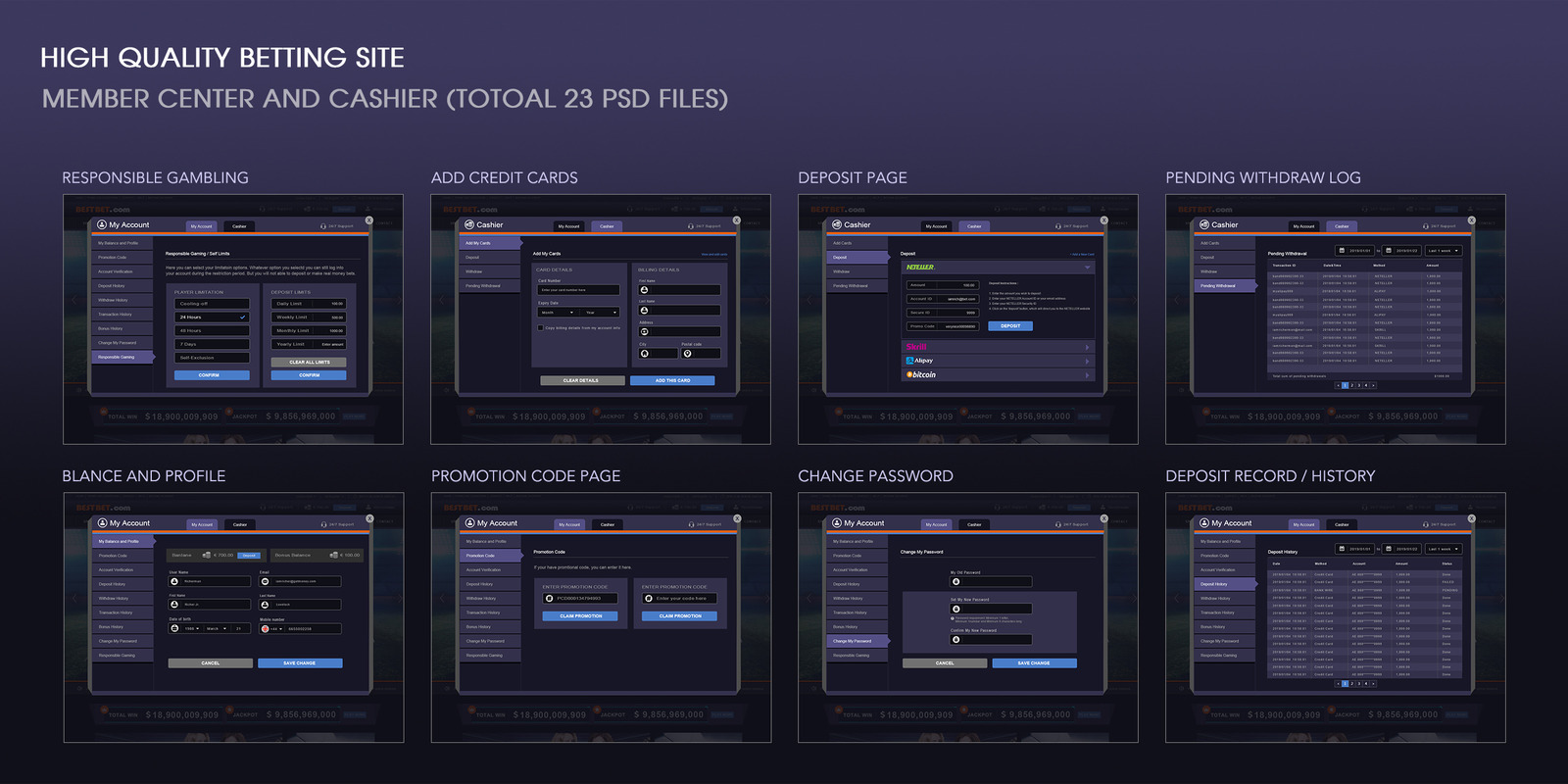 Full Gambling Site UI Design PSD Template - TemplateMonster