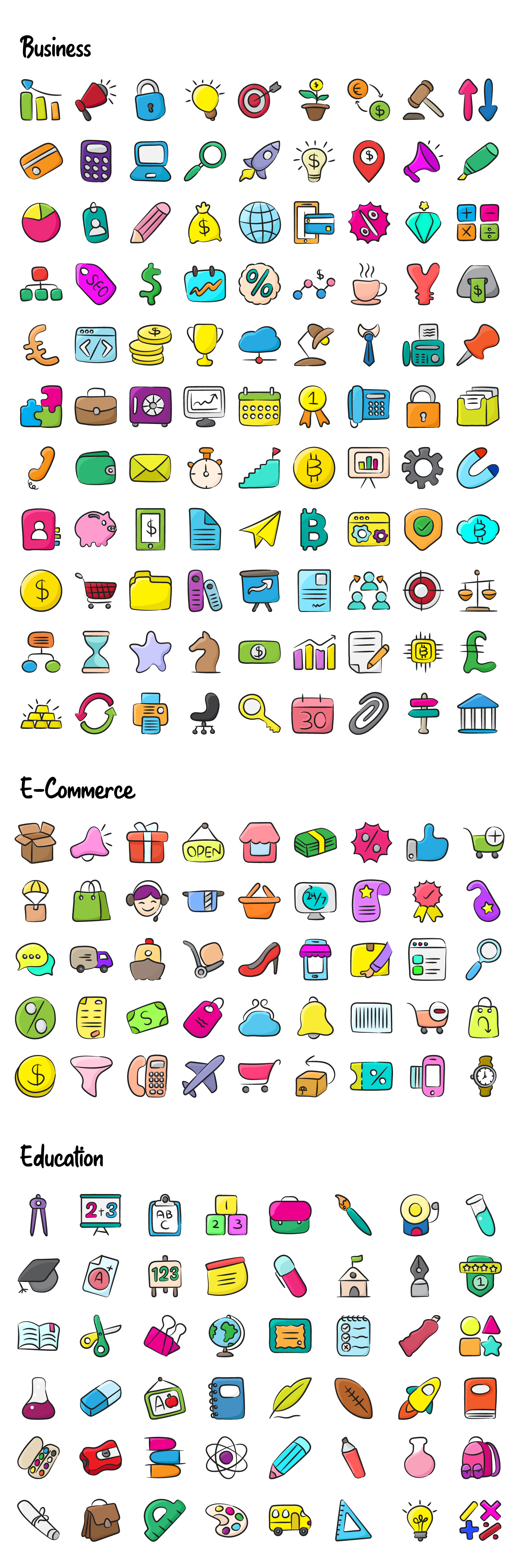 Flat Hand Drawn Icon Set #108760 - TemplateMonster