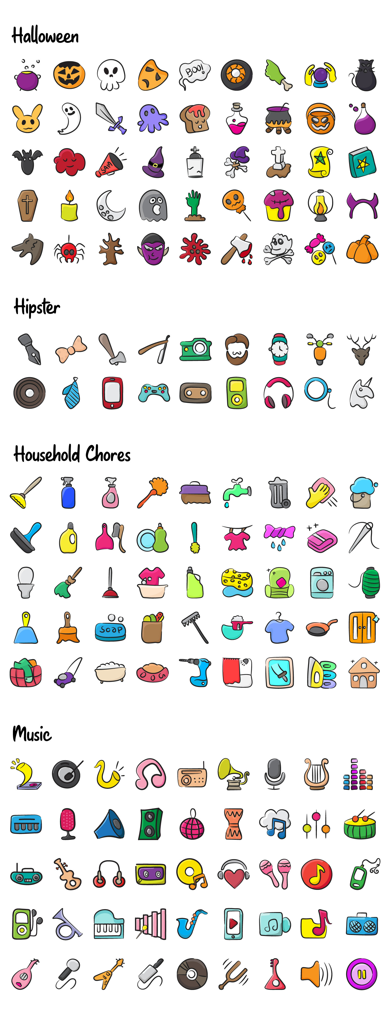 Flat Hand Drawn Icon Set #108760 - TemplateMonster