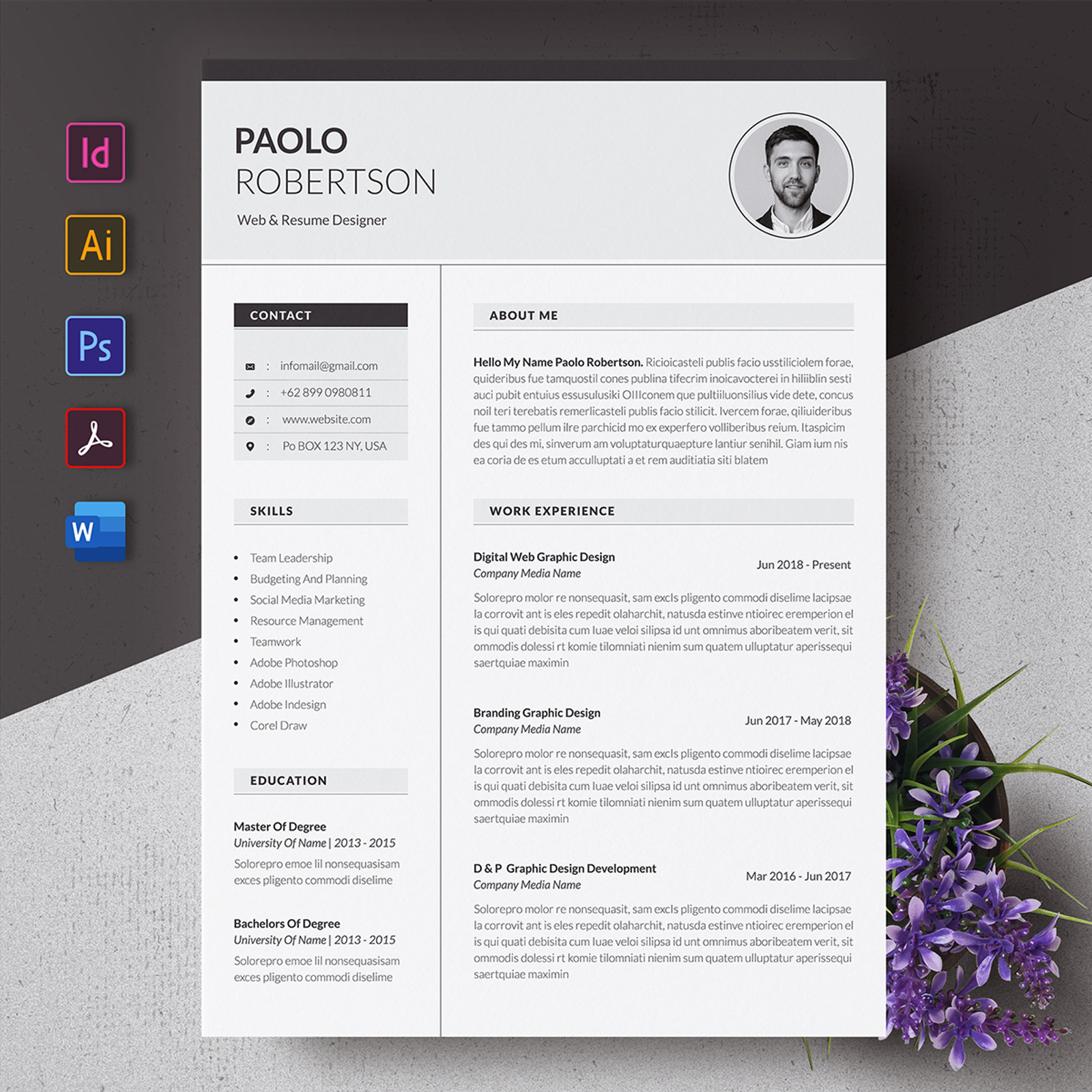 Mono CV Premium Resume Template #108151 - TemplateMonster