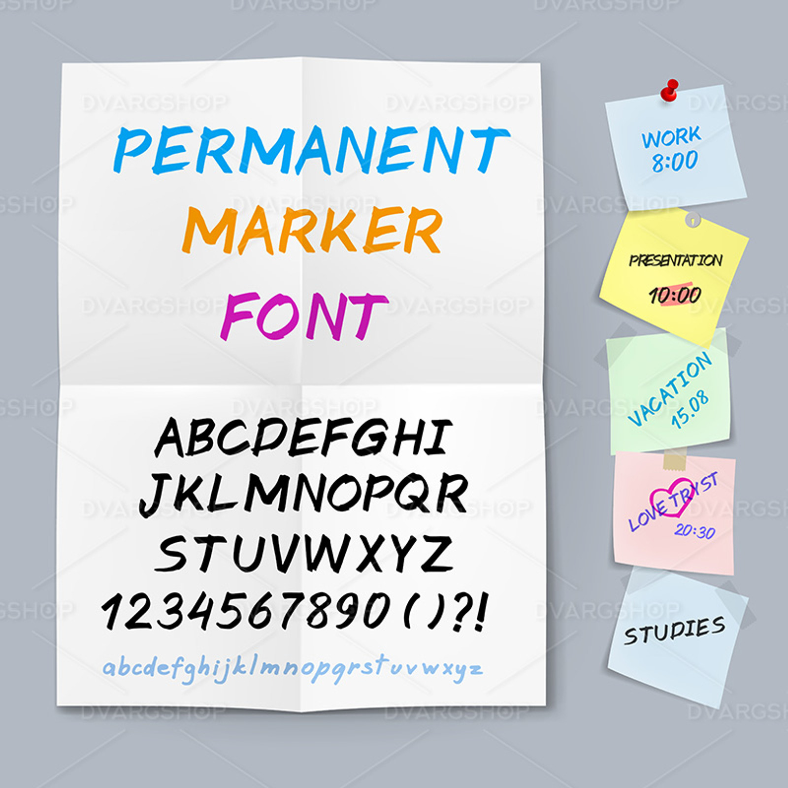 Sticker Paper Permanent Marker Font - Vector Image