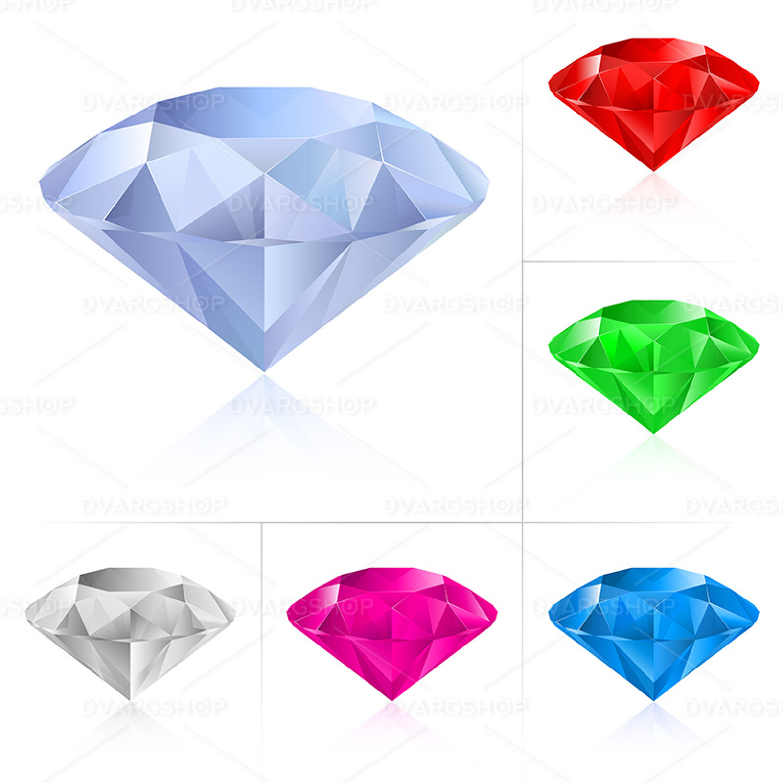 Realistic Diamonds in Different Colors - Vector Image