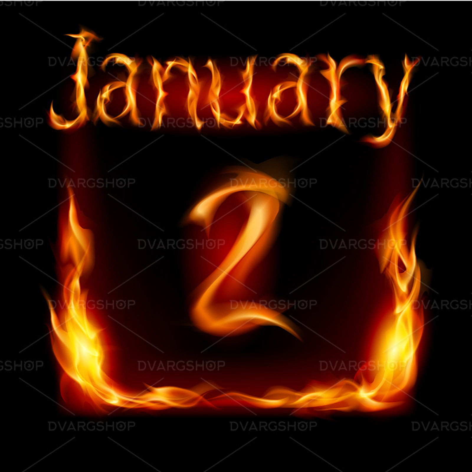 Second January in Calendar of Fire - Vector Image