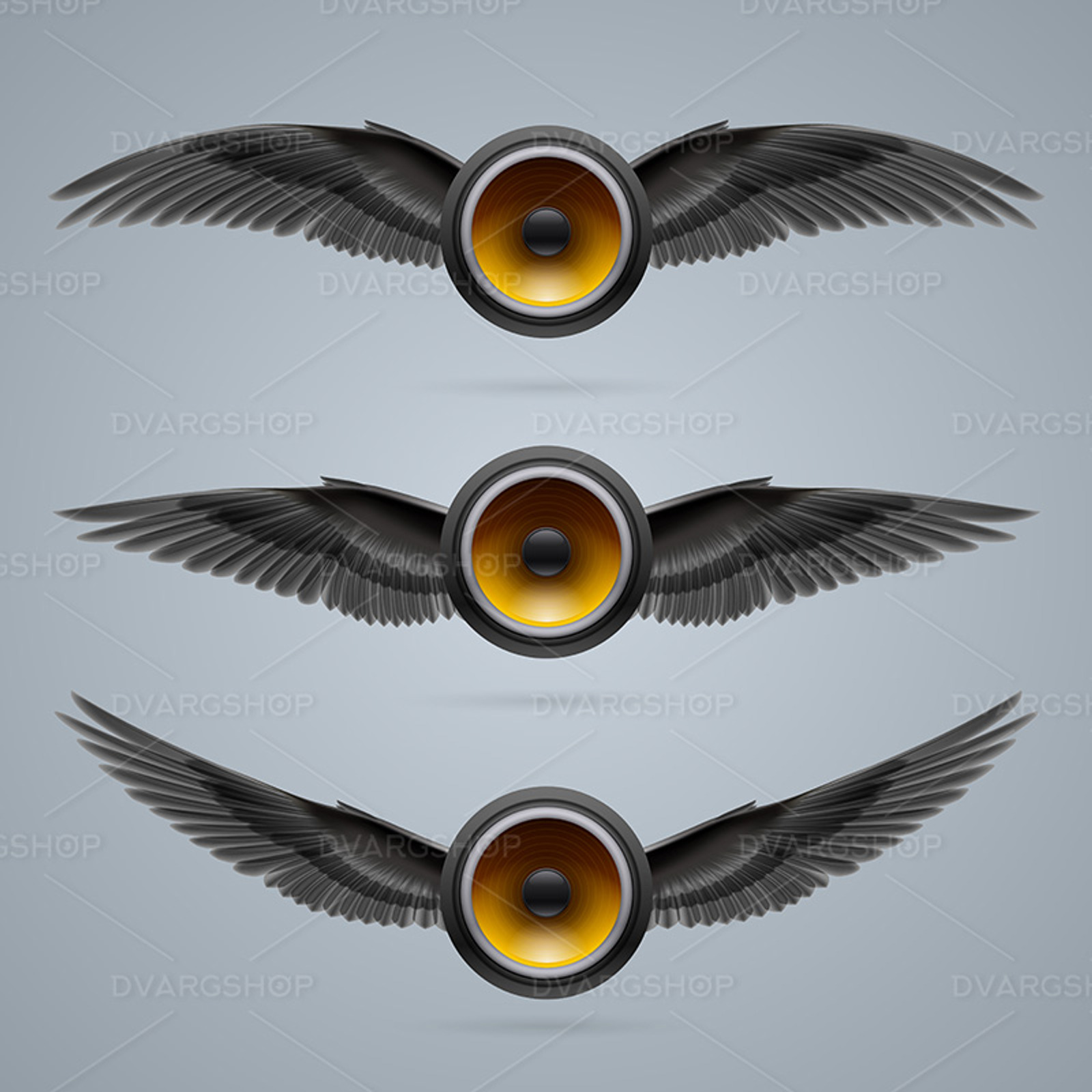 Three Two-Winged Music Speakers - Vector Image