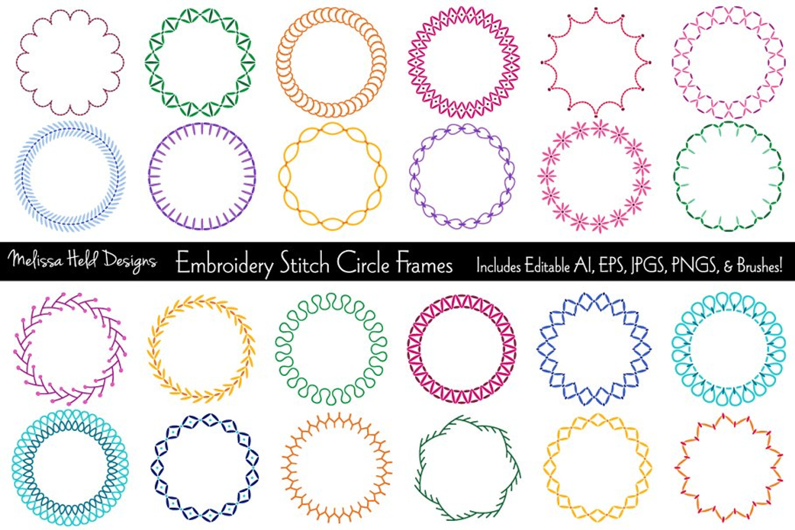 Embroidery Stitch Circle Frames Pattern - TemplateMonster