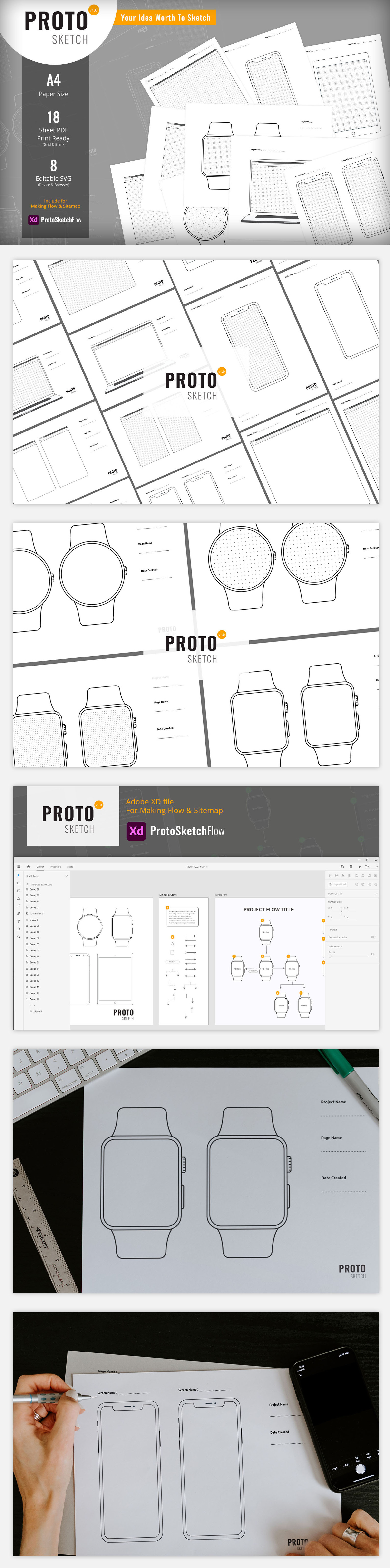 ProtoSketch - Printable Prototype Wireframe Design UI Elements